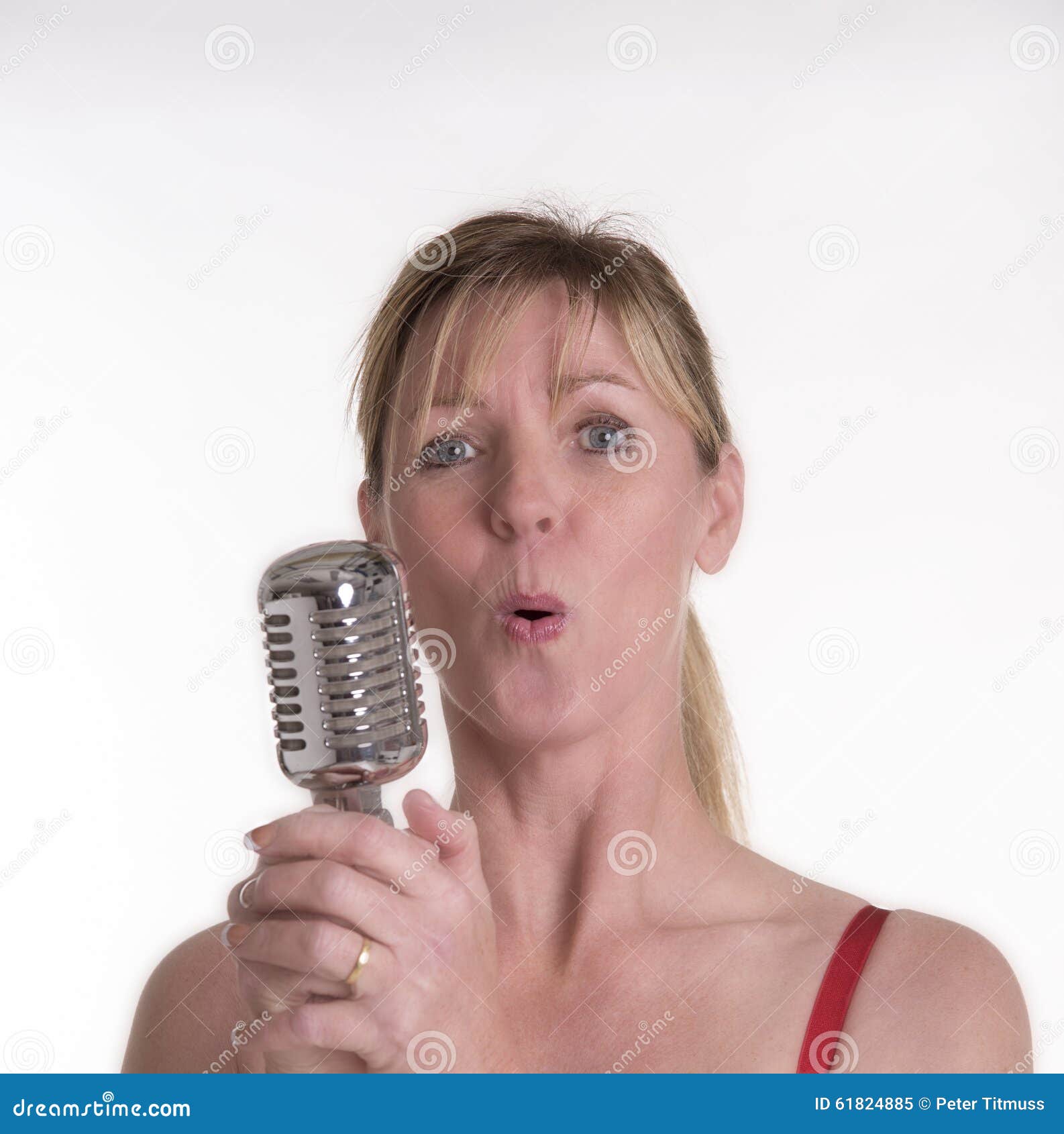 Woman Singing with a Chrome Microphone Stock Image - Image of therapy ...