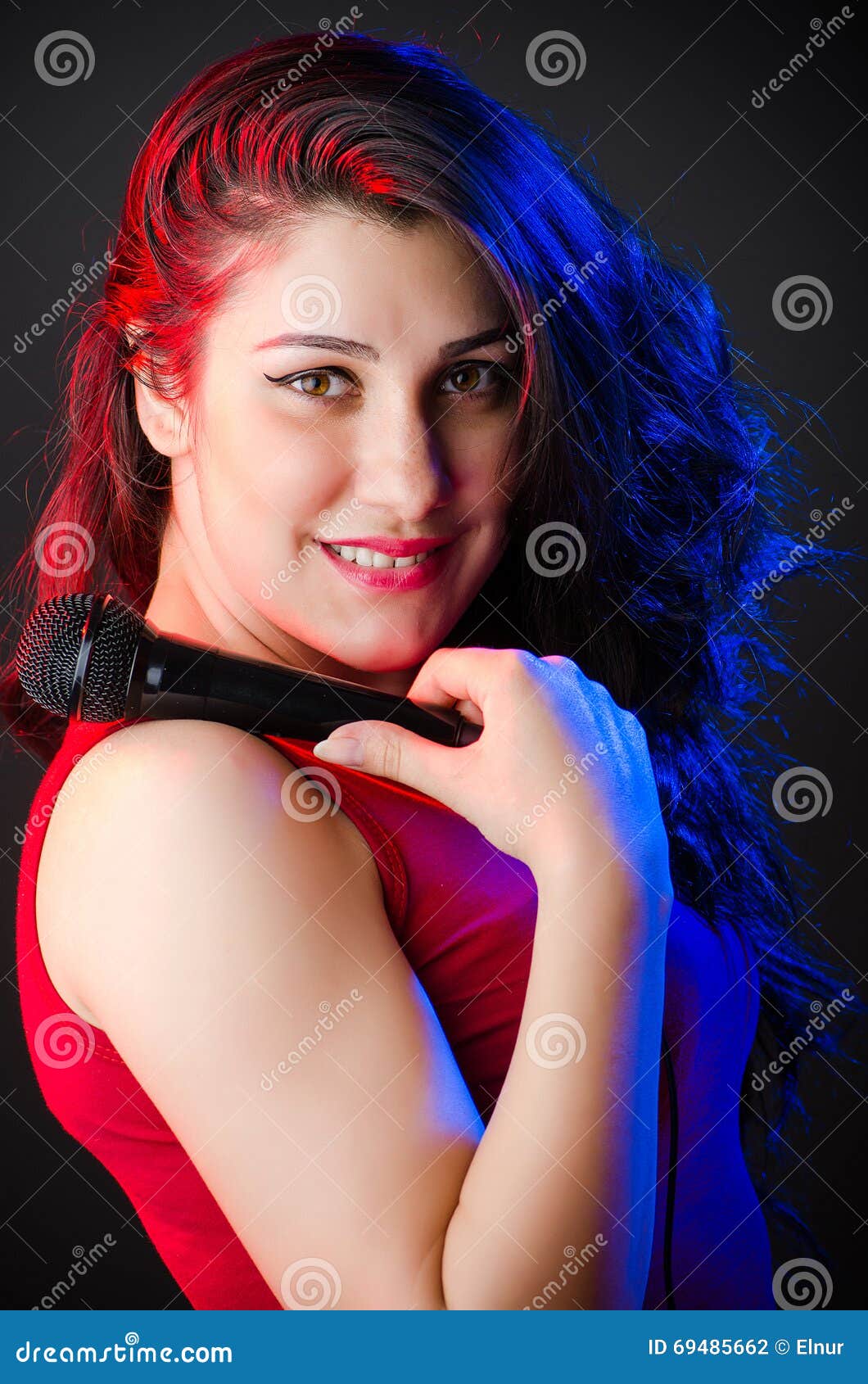 The Woman Singing in Karaoke Club Stock Photo - Image of hair, happy ...