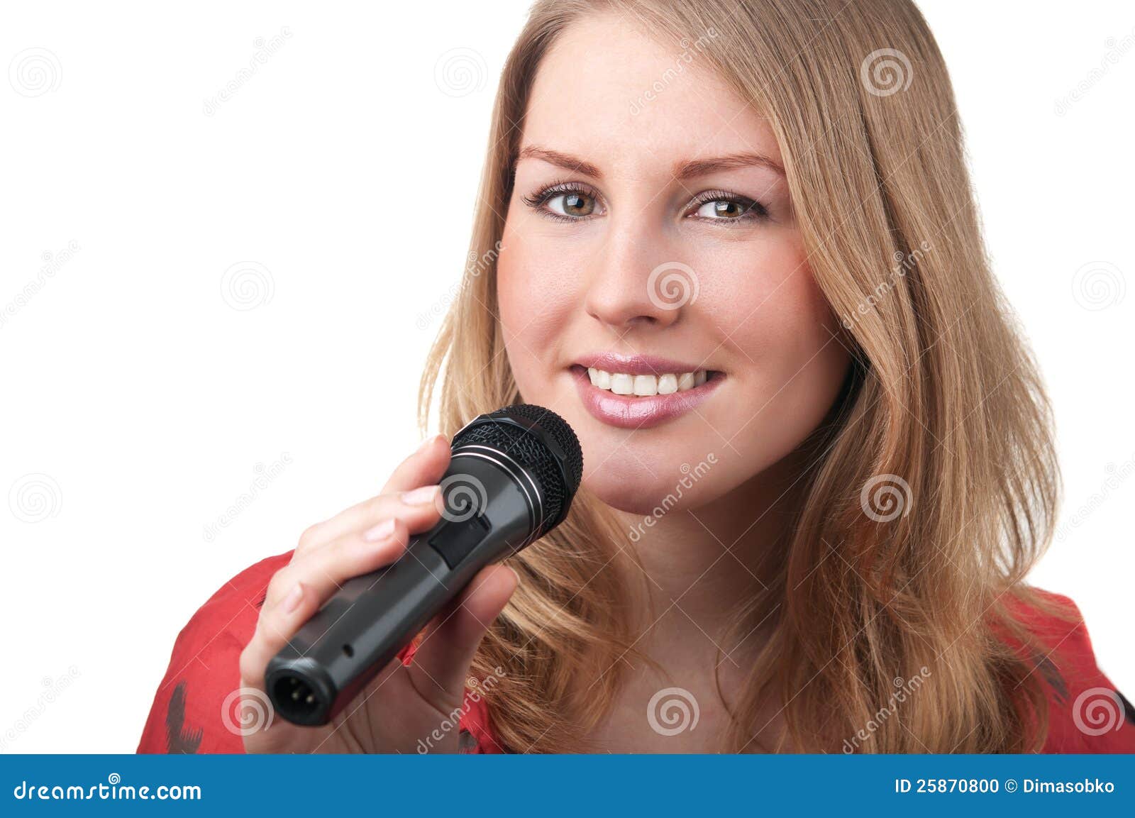 Woman Singing into a Microphone Stock Photo - Image of adult, hair ...