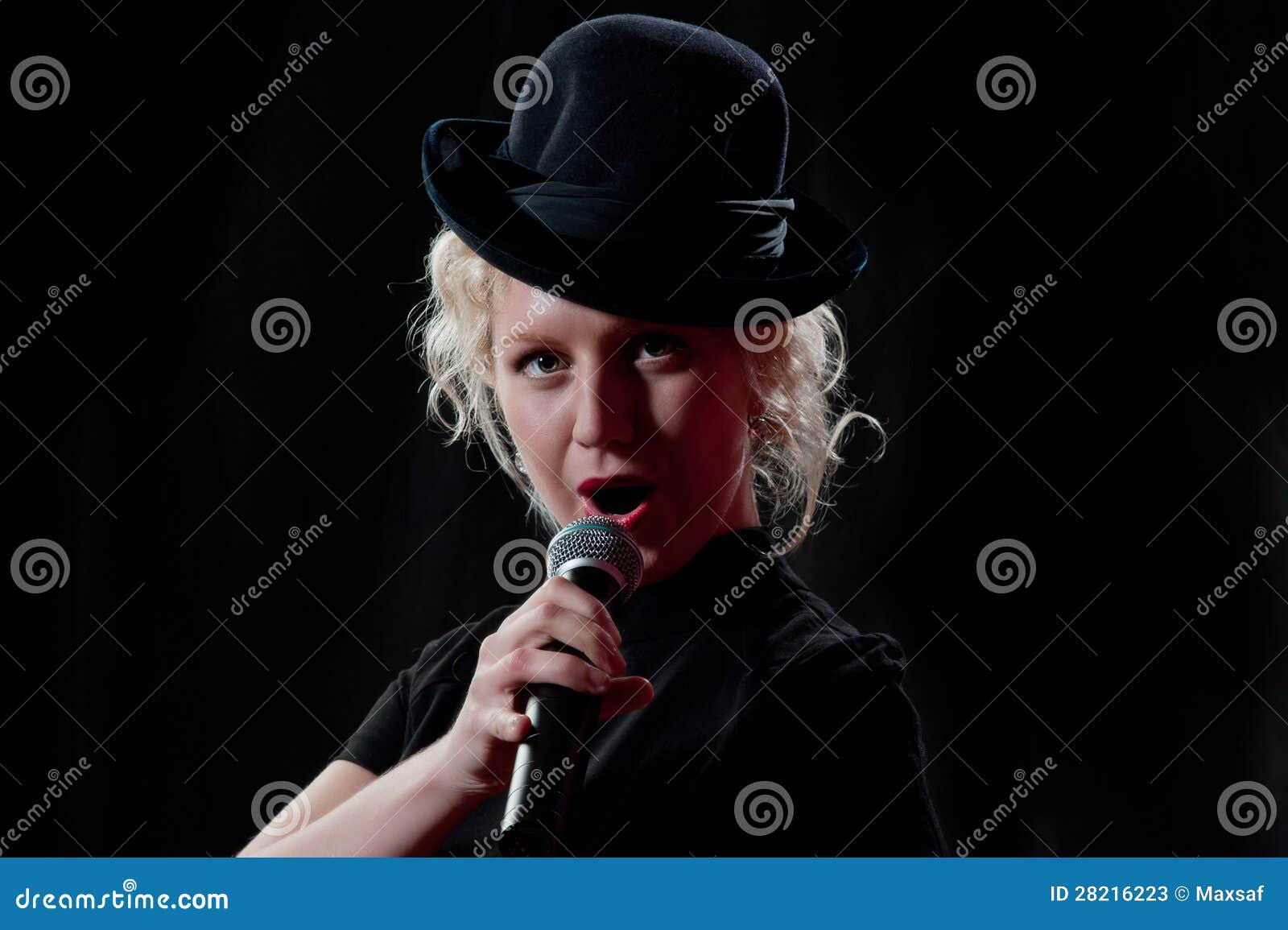 Woman Singing in Microphone Stock Image - Image of open, karaoke: 28216223