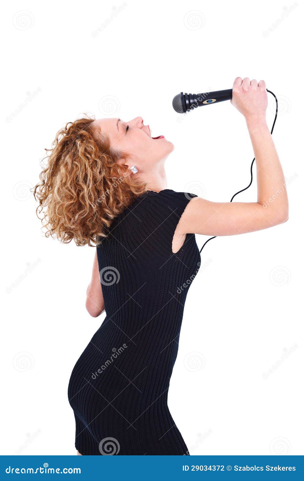 Woman Singing in Microphone Stock Photo - Image of caucasian, singer ...