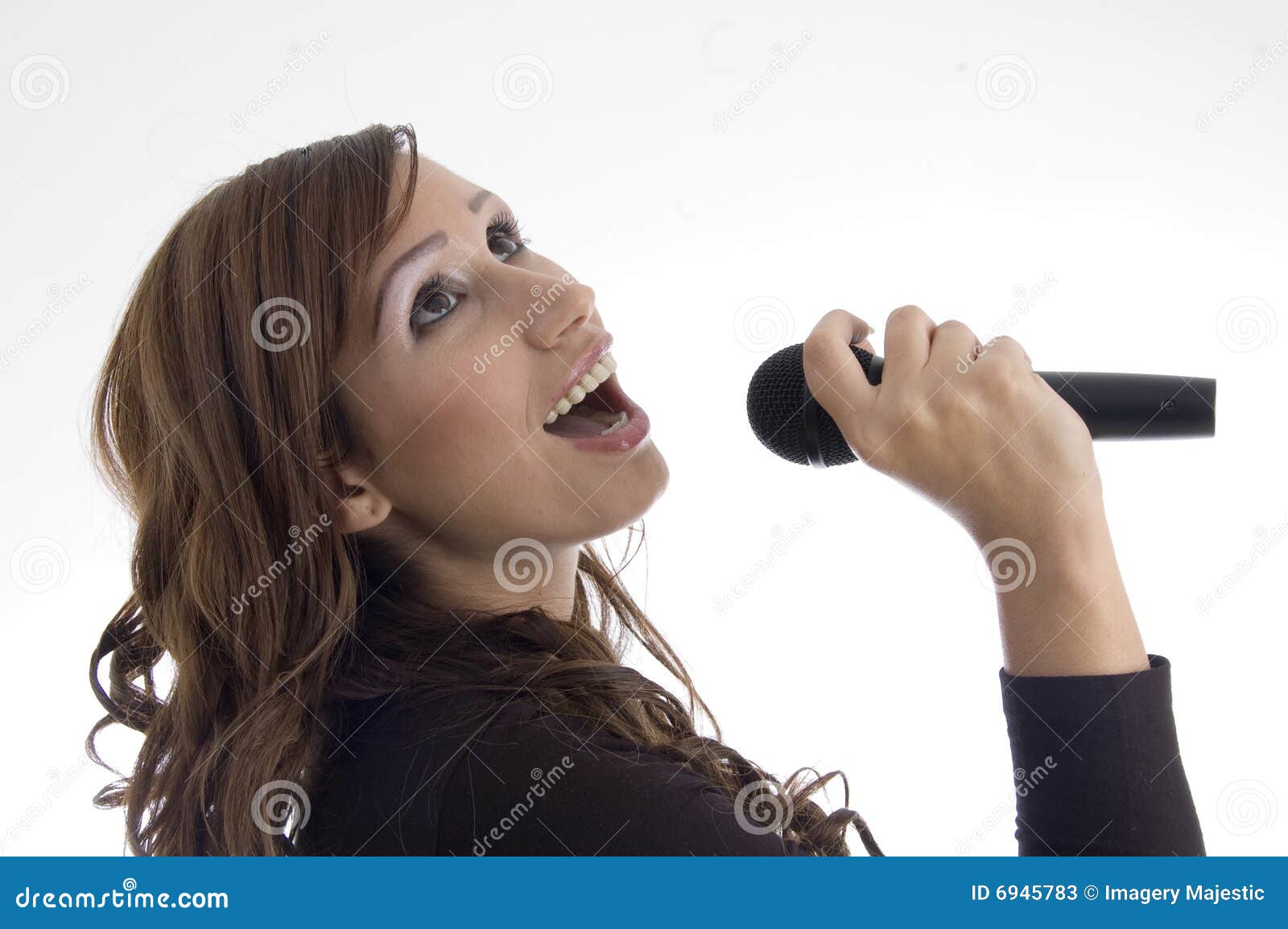 Woman Singing in Microphone Stock Image - Image of microphone, model ...