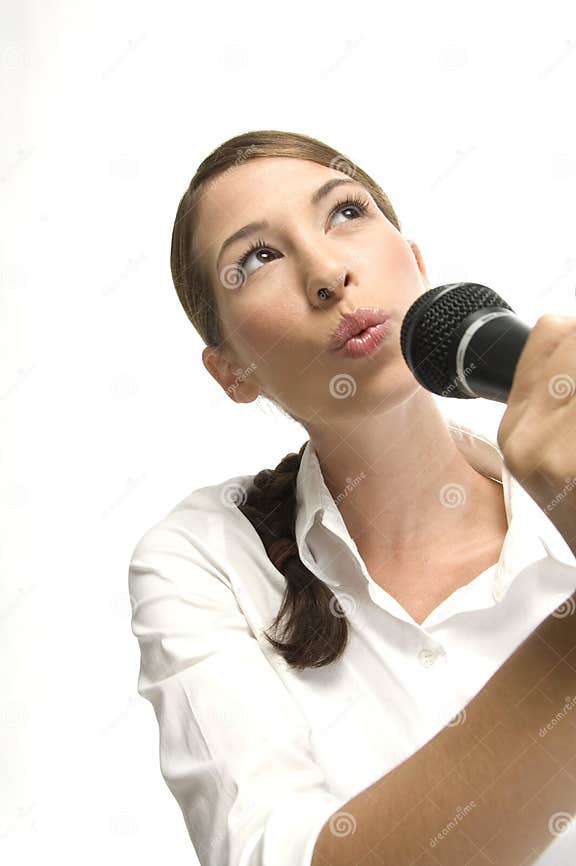 Woman singing with mike stock photo. Image of professional - 6578358
