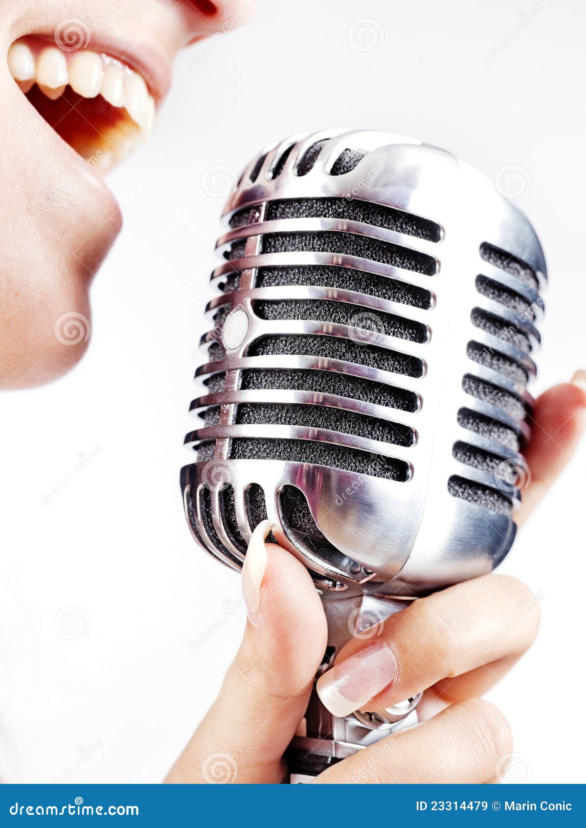 Woman Singing on Retro Microphone Stock Image - Image of audience, live ...