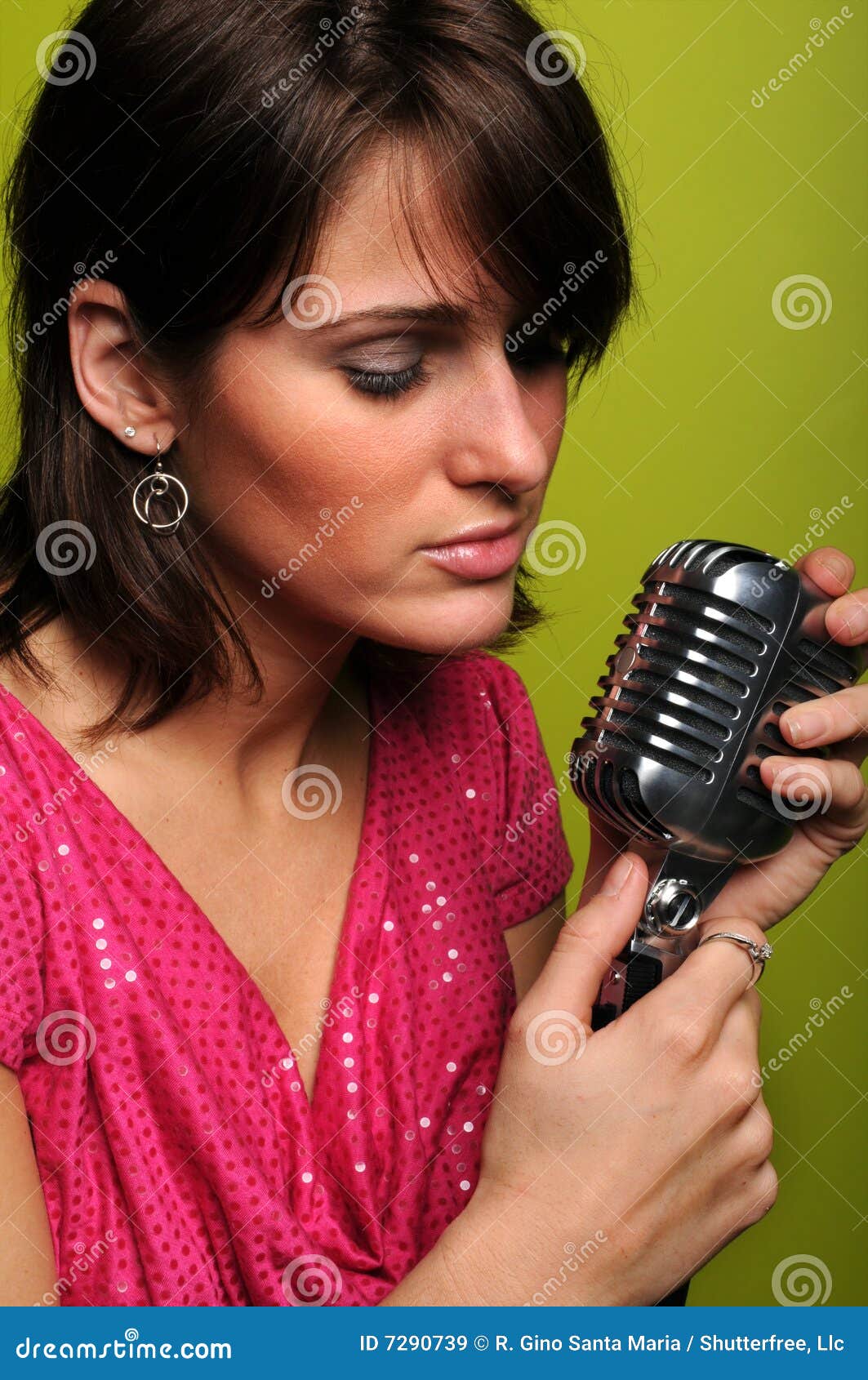 Woman Singing into Vintage Microphone Stock Image - Image of lips ...