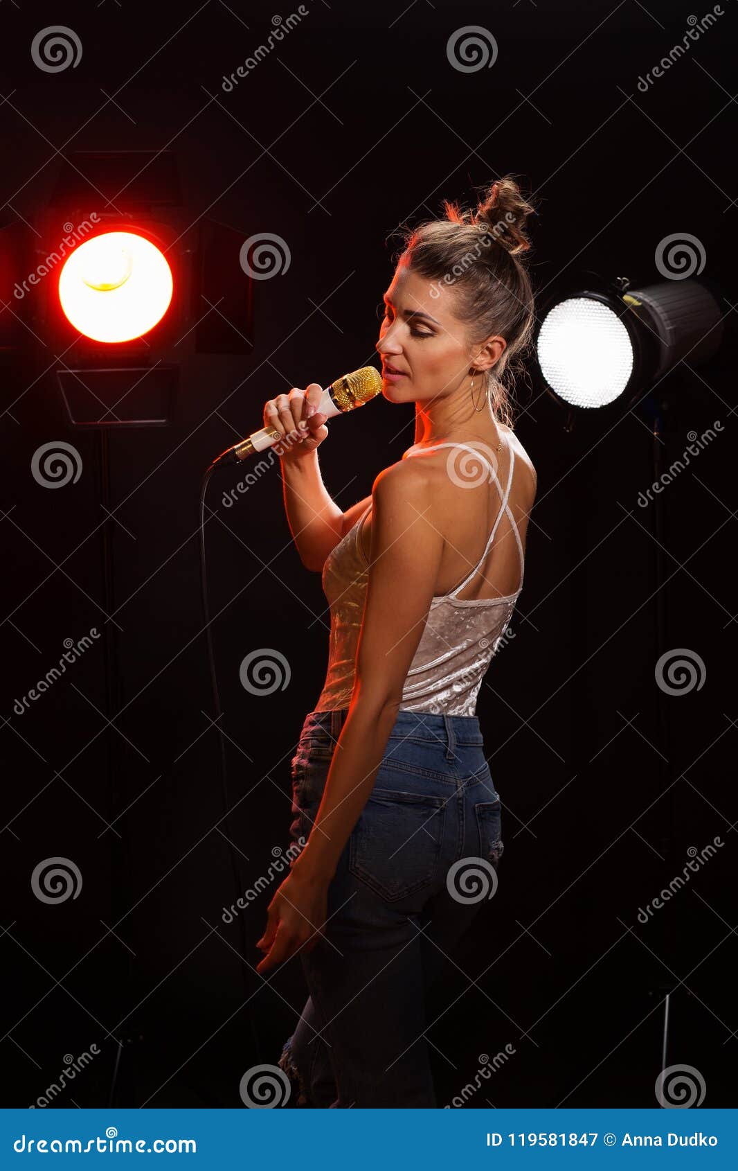 A Woman Sings a Song in the Studio Stock Image - Image of beauty ...