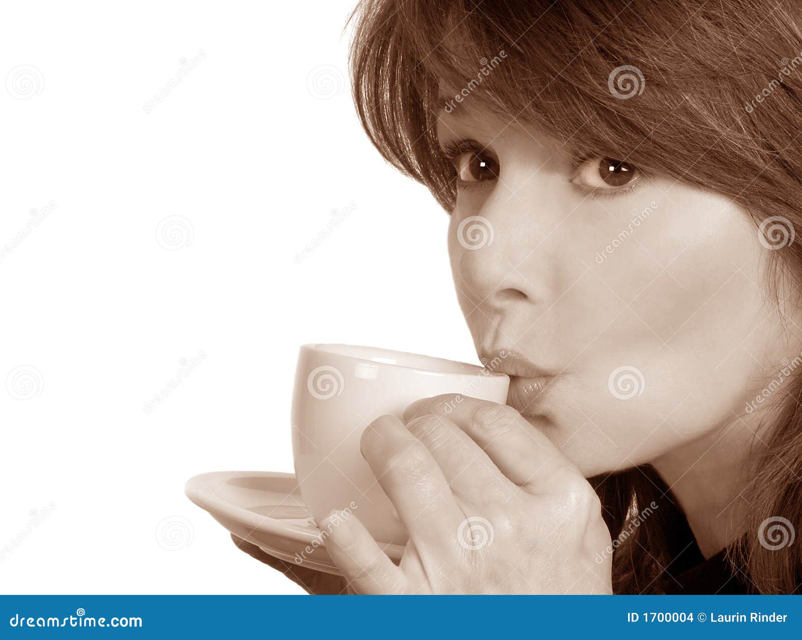 Woman Sips Her Tea stock photo. Image of copy, finger - 1700004