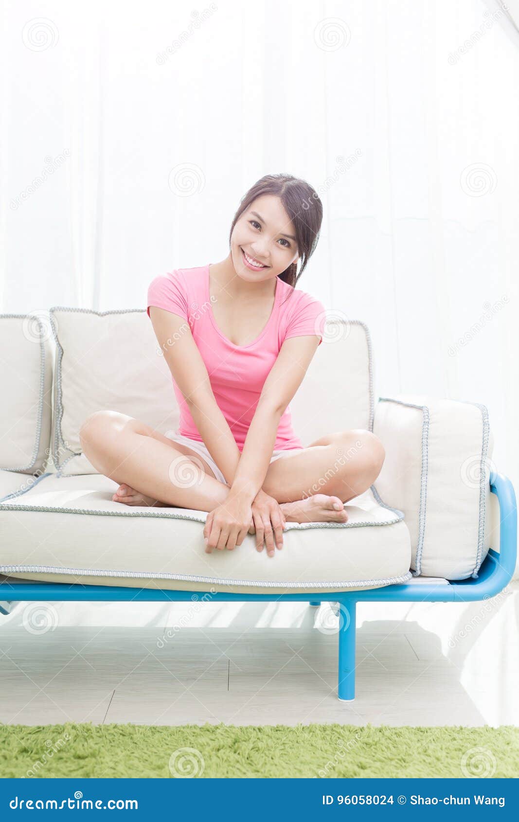 Woman sit on sofa stock photo. Image of relax, asia, lifestyle - 96058024