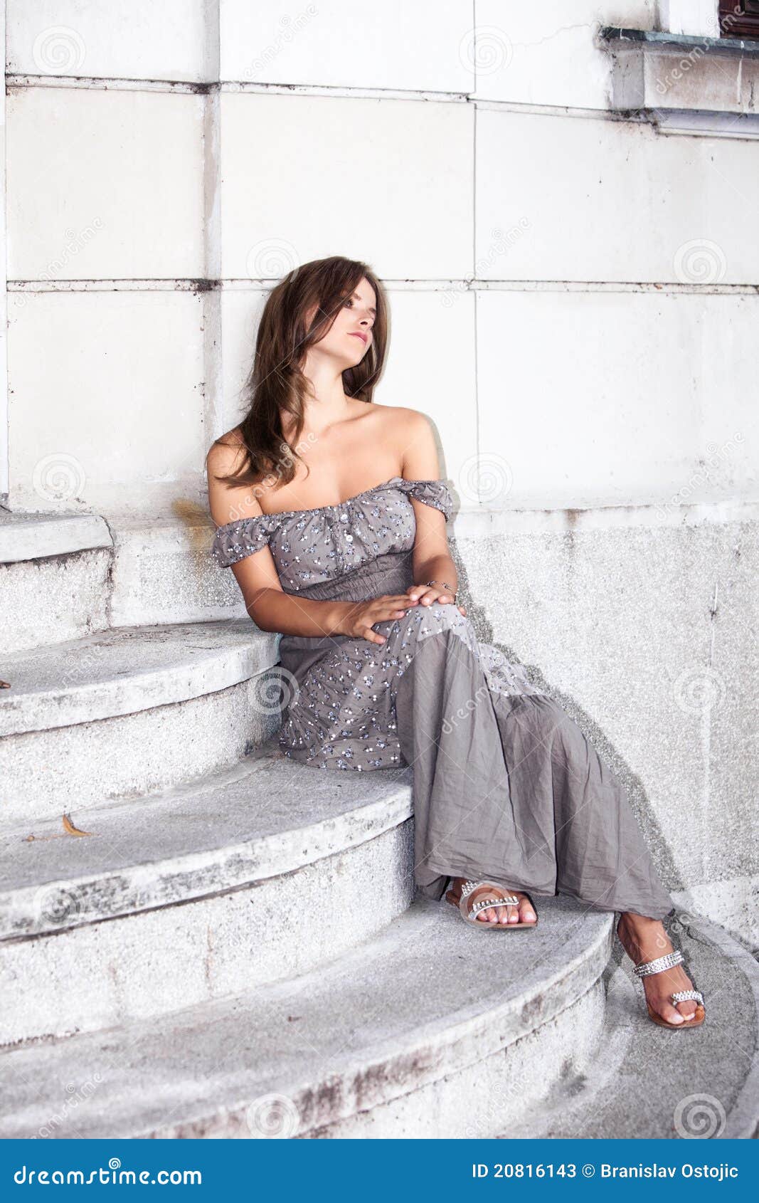 Woman Sit on Stairs Outdoor Stock Image - Image of summer, young: 20816143