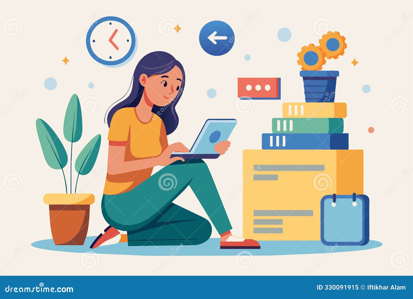 A Woman Sits On The Floor In Her Home Office, Focused On Her Laptop ...