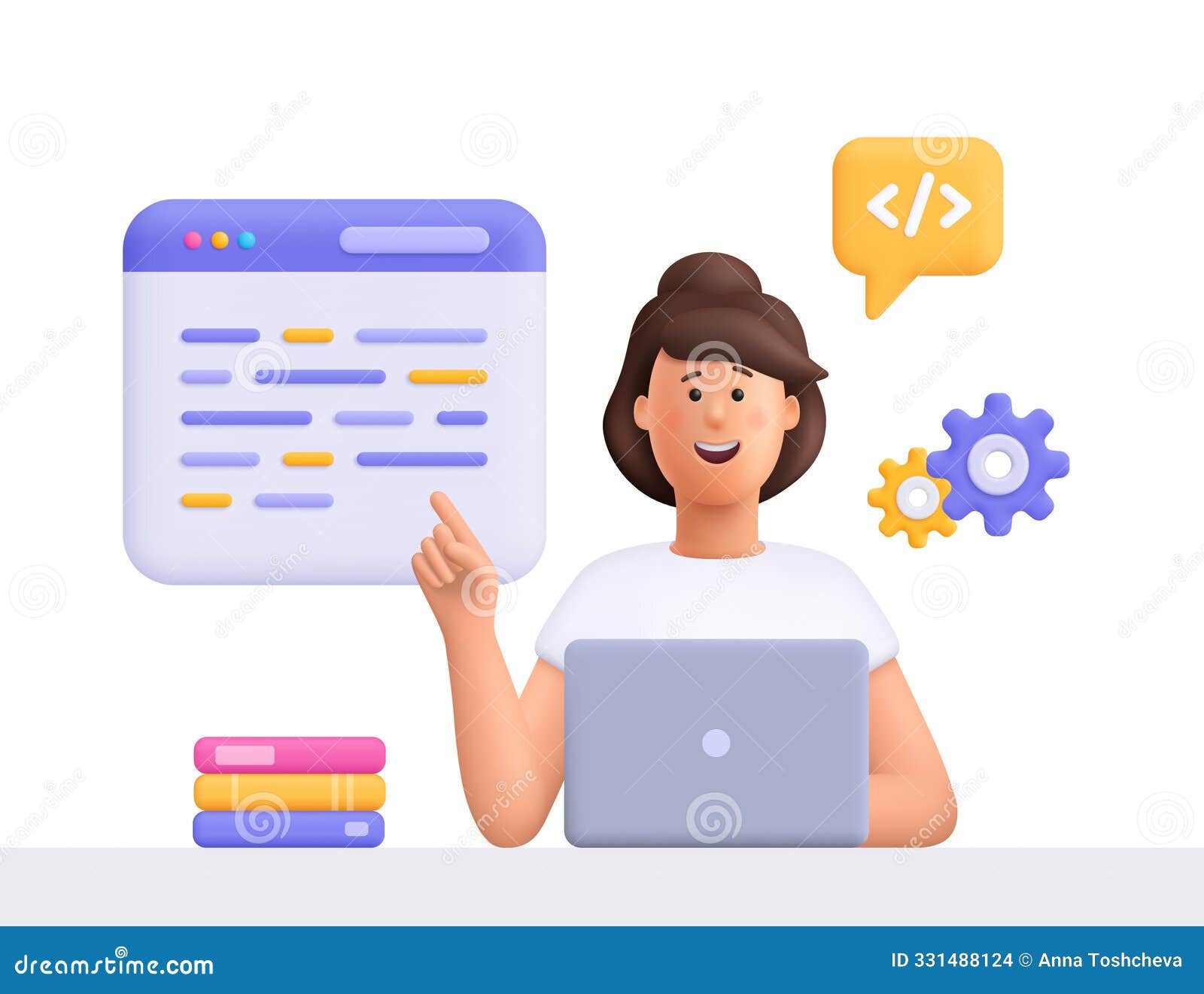 Woman Sits At A Table And Writing Code Create Software Using Laptop 1832