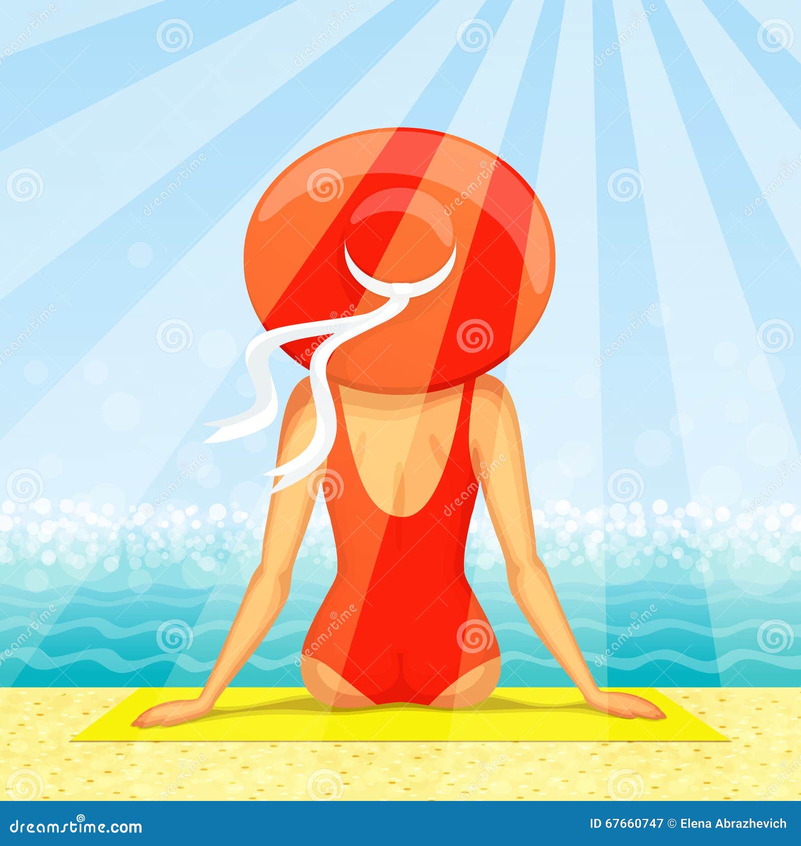 Woman Sitting At The Beach Stock Vector Illustration Of Back 67660747