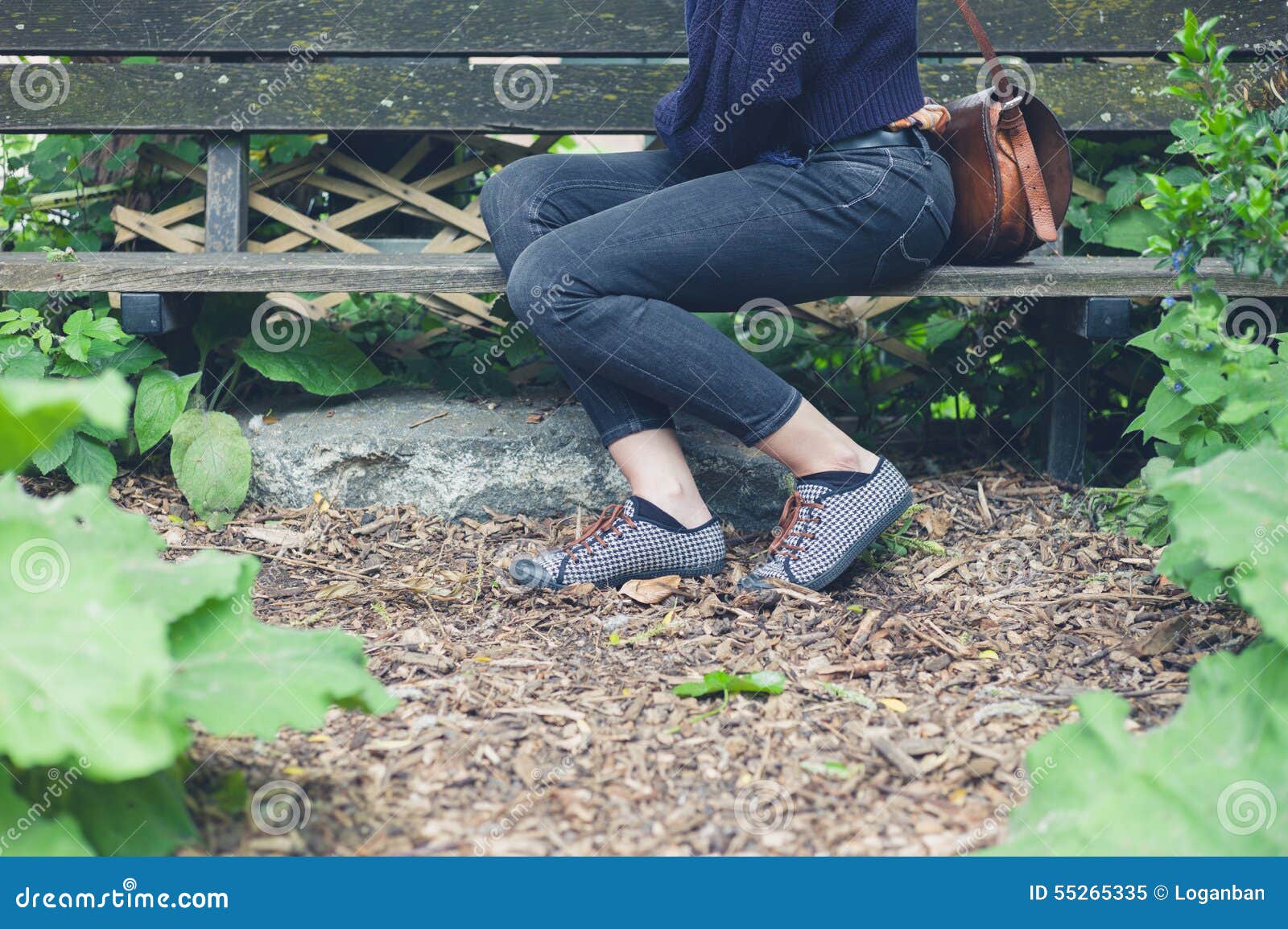 Woman Sitting on Bench in Forest Stock Image - Image of female ...