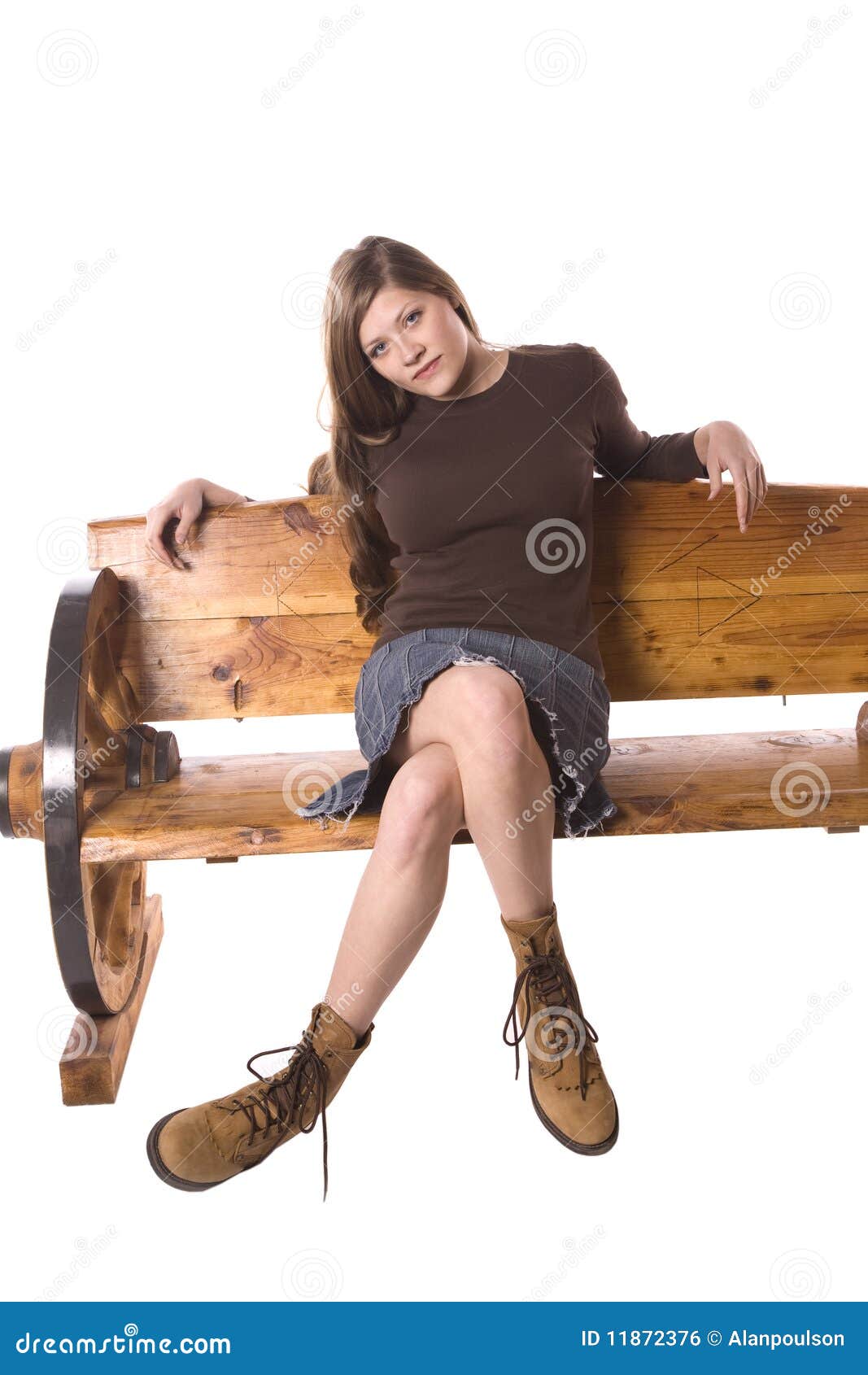 Woman Sitting on Bench Serious with Skirt Stock Photo - Image of ...