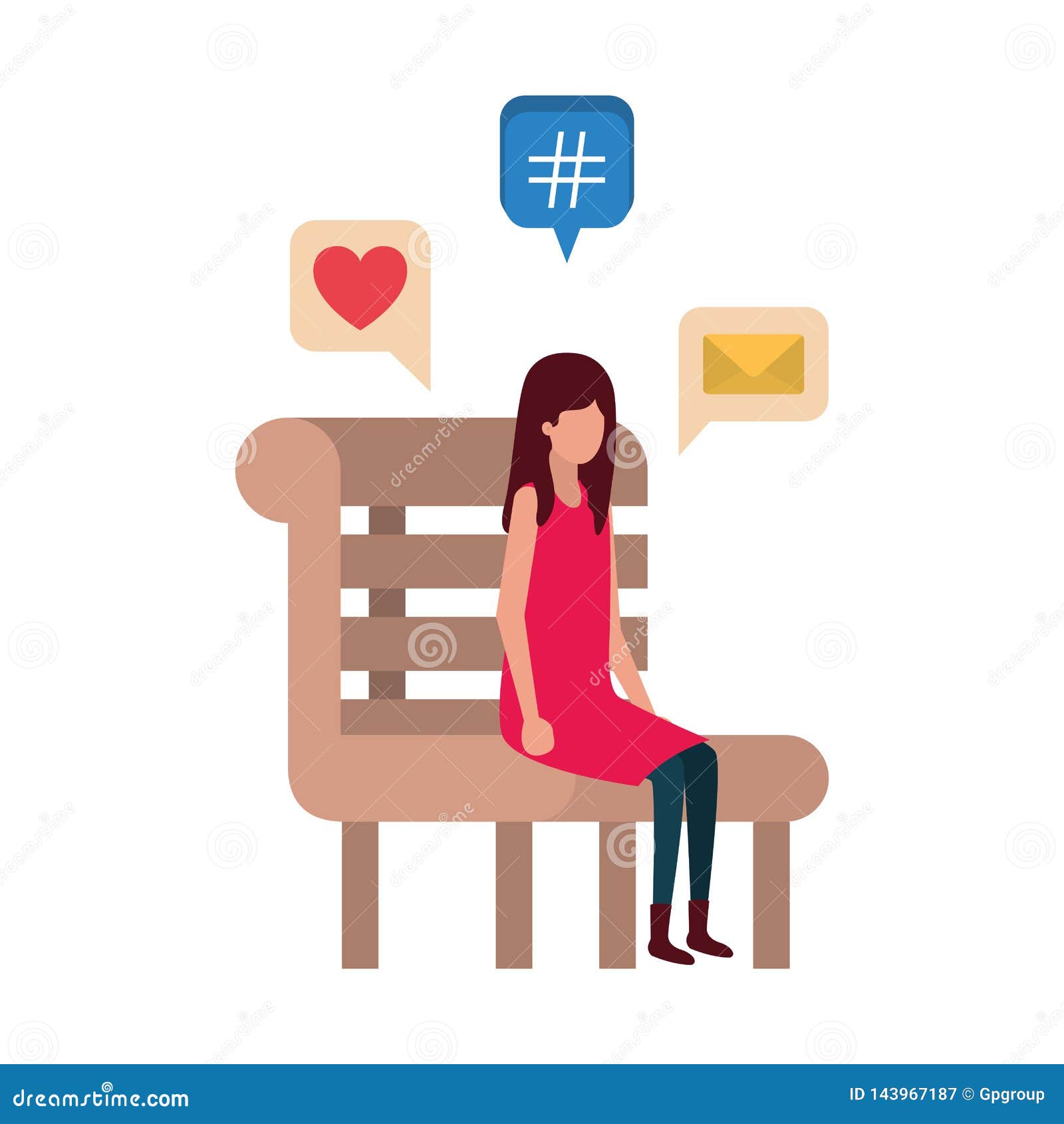 Woman Sitting on Bench with Speech Bubble Stock Vector - Illustration ...