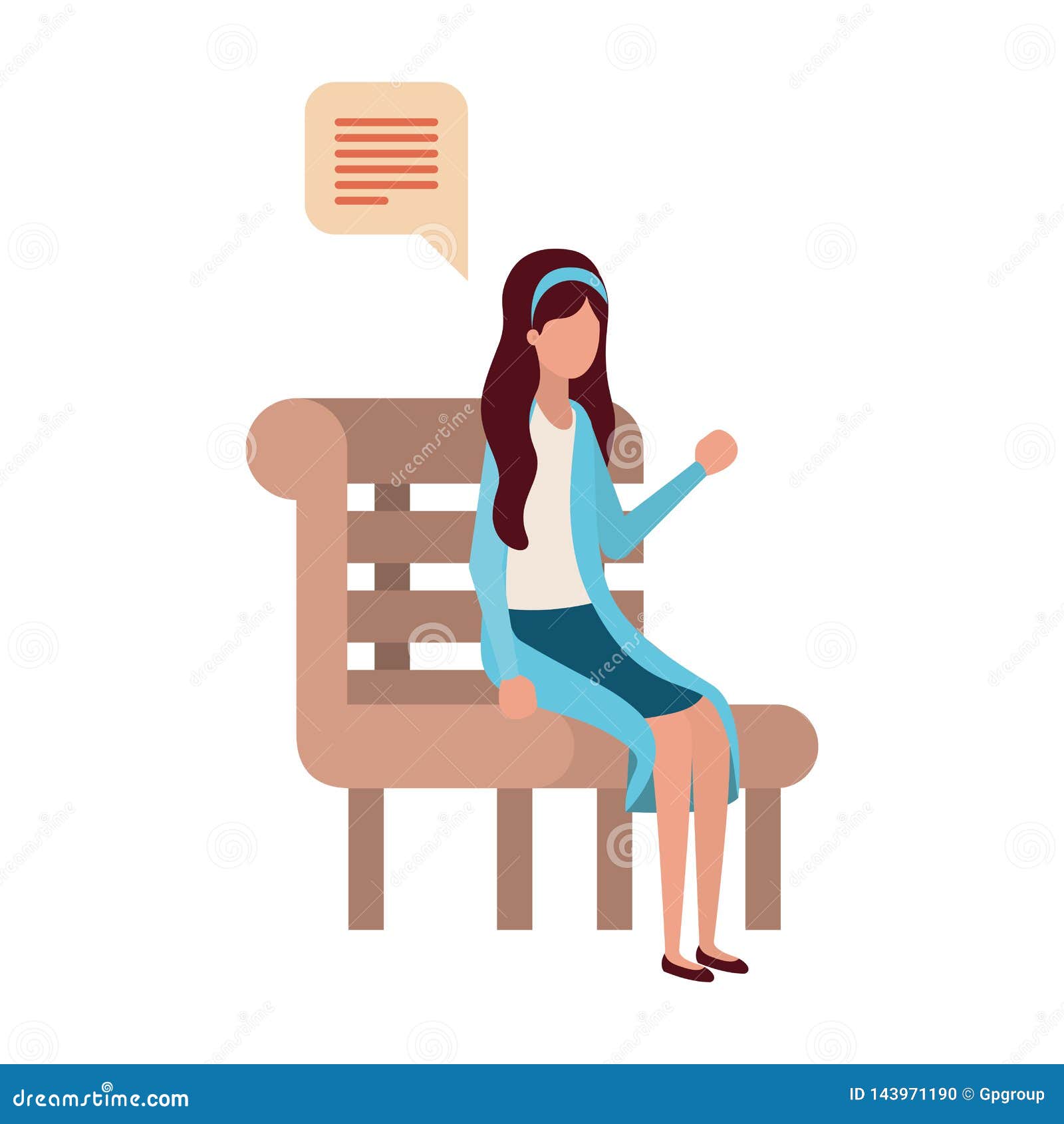 Woman Sitting on Bench with Speech Bubble Stock Vector - Illustration ...