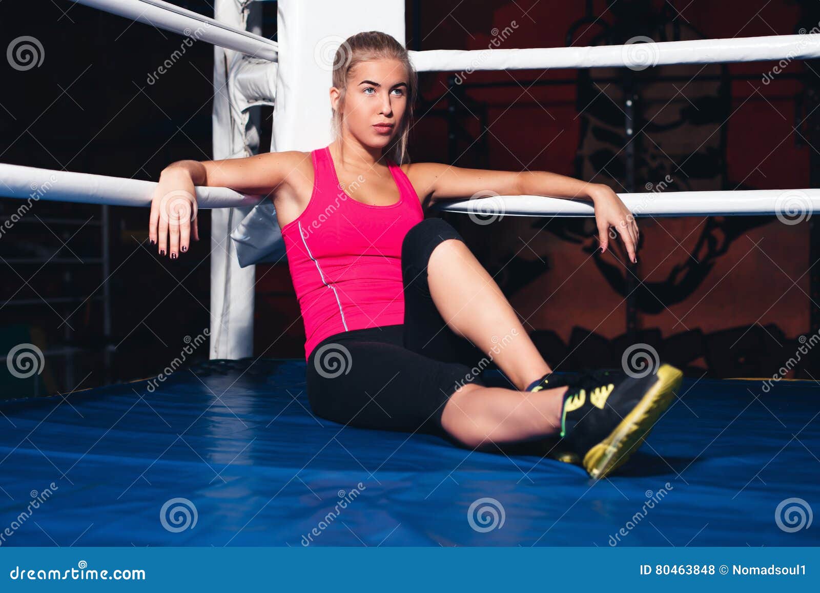 Woman Sitting on the Boxing Ring Stock Photo - Image of athlete ...
