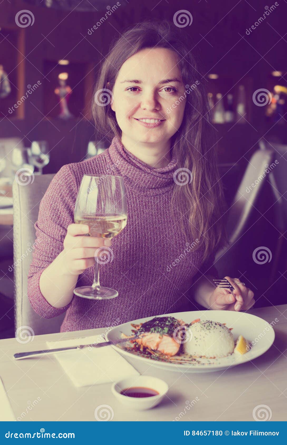 Woman sitting in cafe stock photo. Image of dining, drinking - 84657180