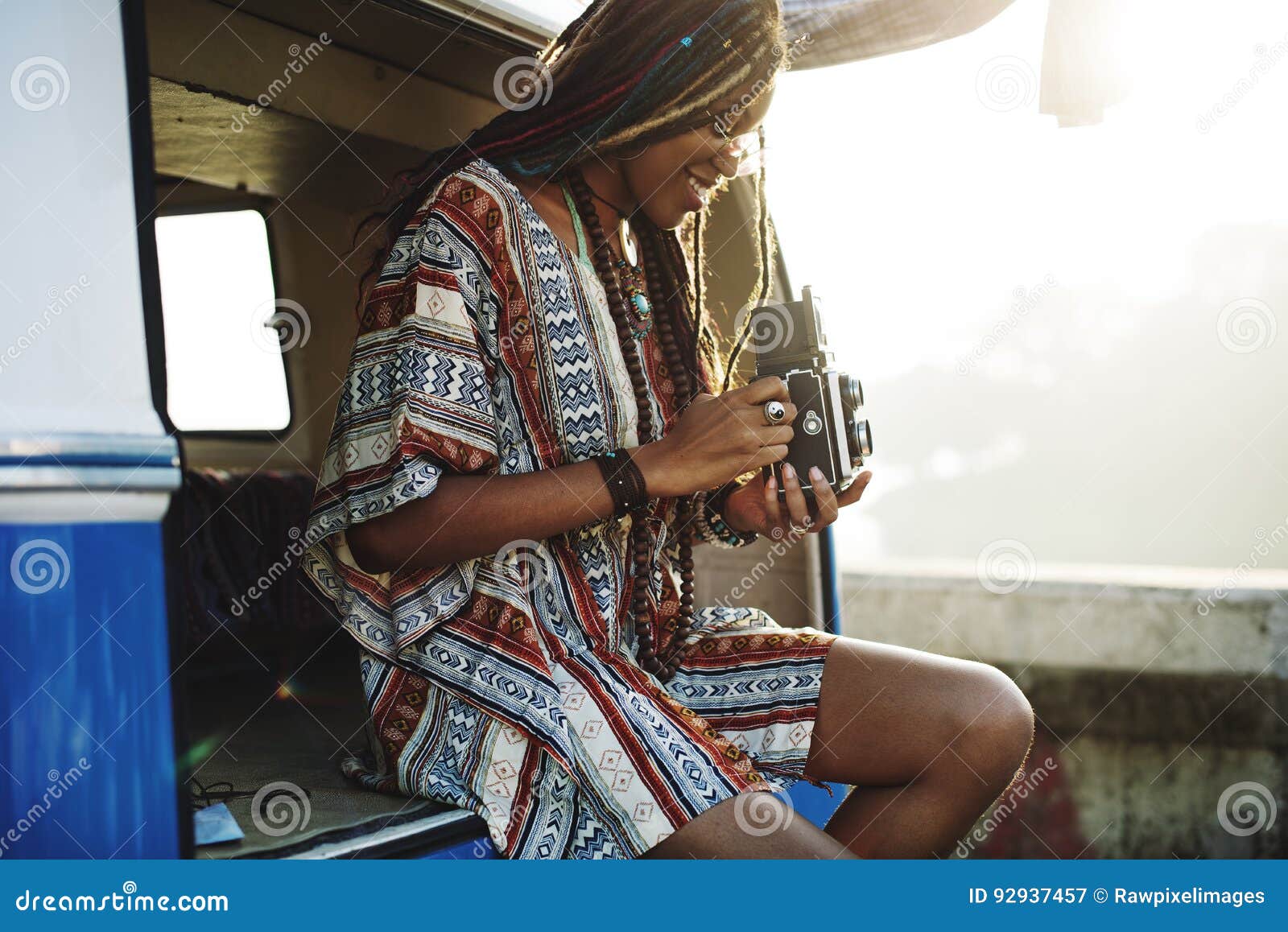 Woman Sitting with Camera Taking Snap Shoot Stock Image - Image of ...