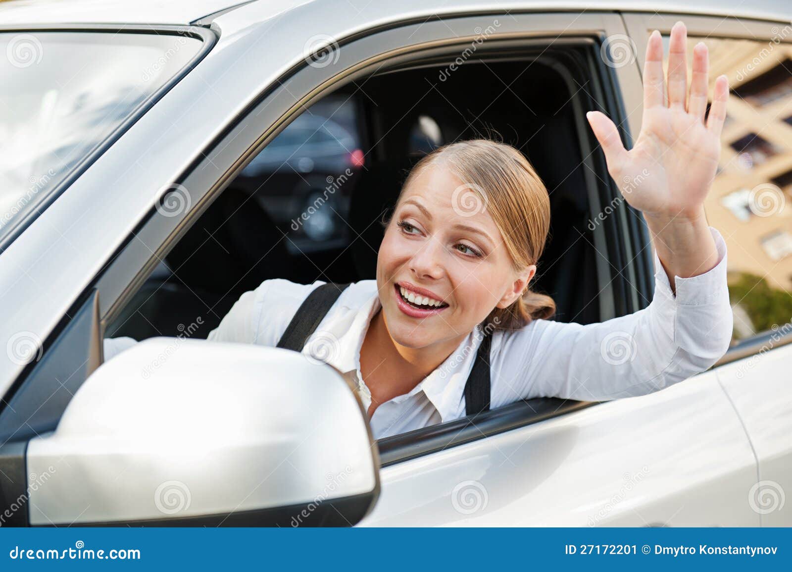 Woman Sitting in the Car and Waving Her Hand Stock Image - Image of ...