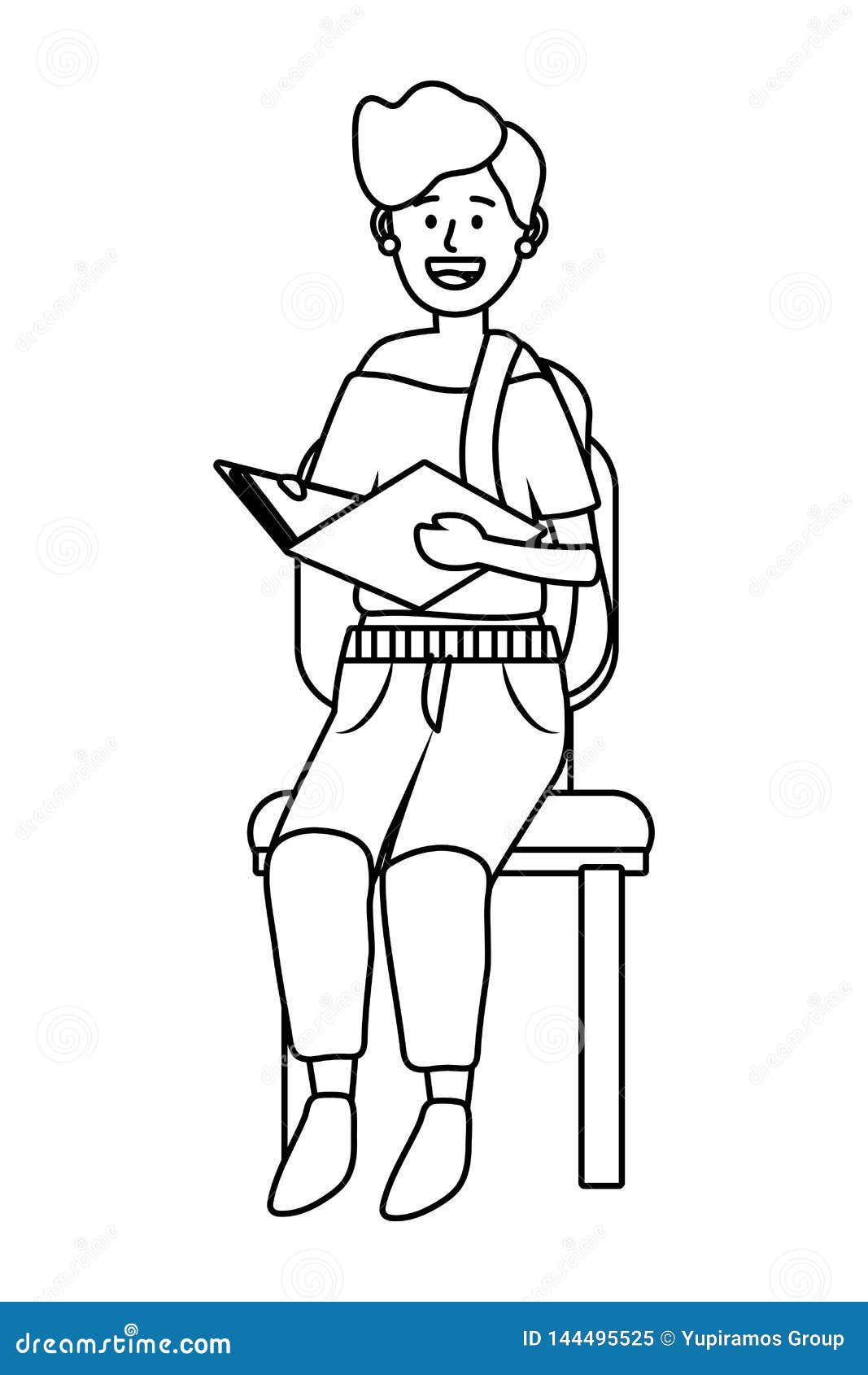 Woman Sitting On A Chair Black And White Stock Vector Illustration Of