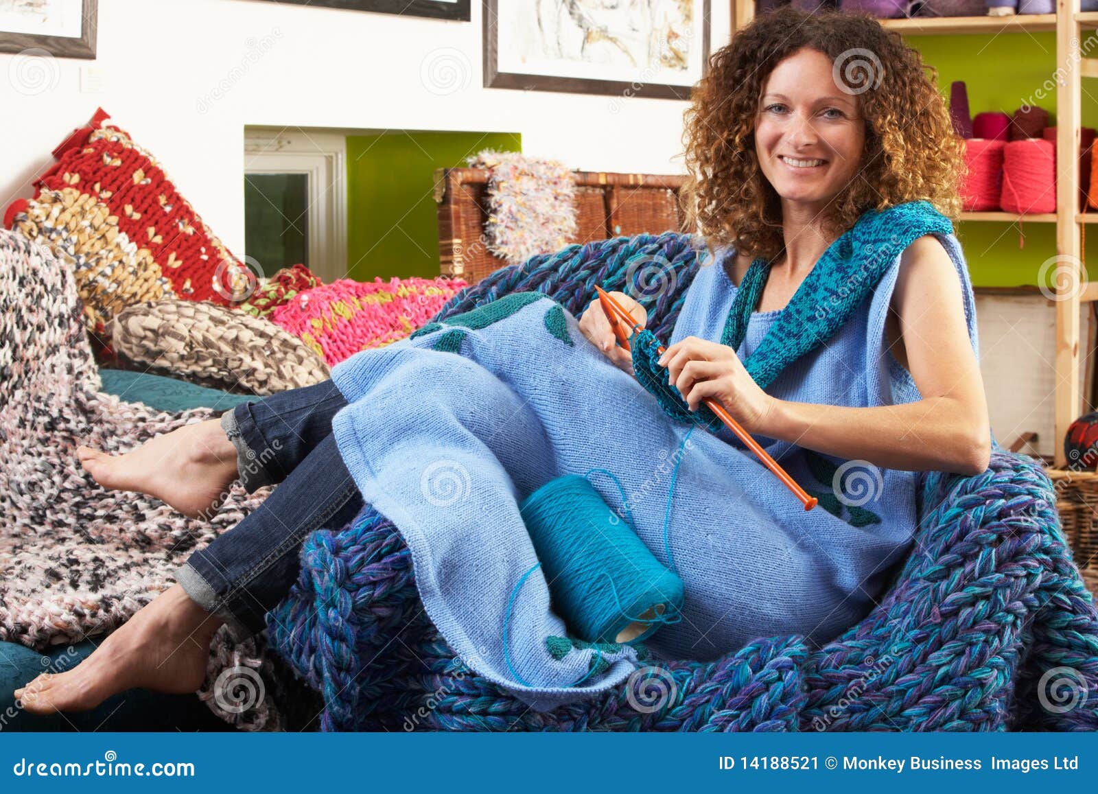 Woman Sitting in Chair Knitting Stock Image - Image of woman, aged ...