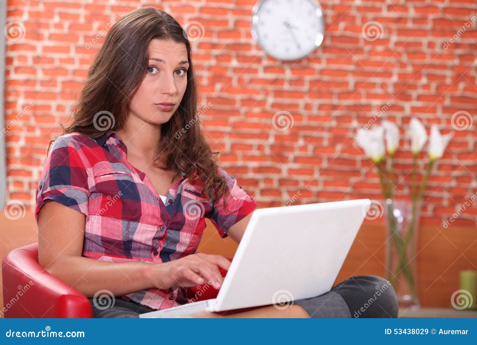 Woman Sitting with Computer Stock Image - Image of entertainment ...