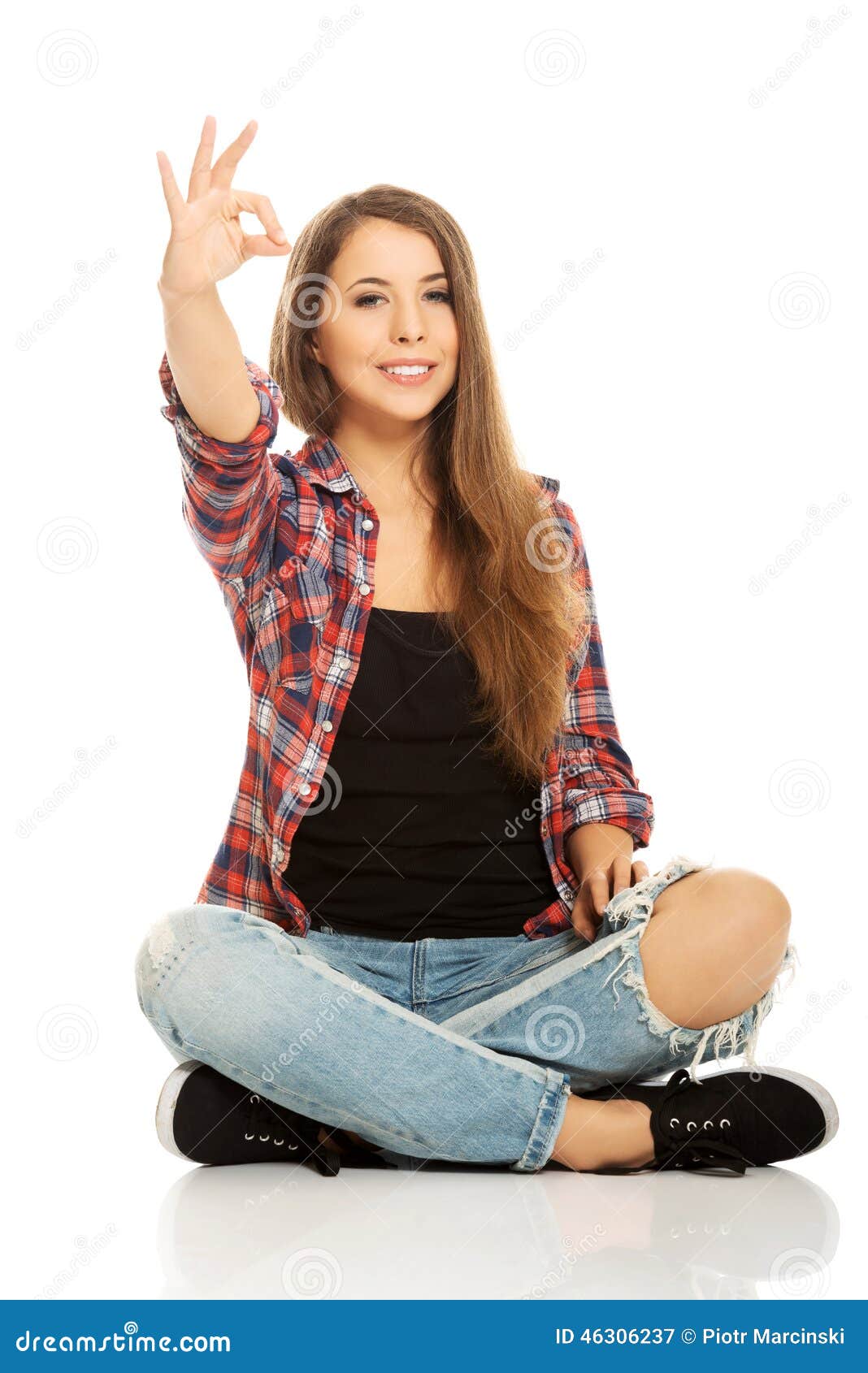 Woman sitting cross-legged stock image. Image of teenager - 46306237