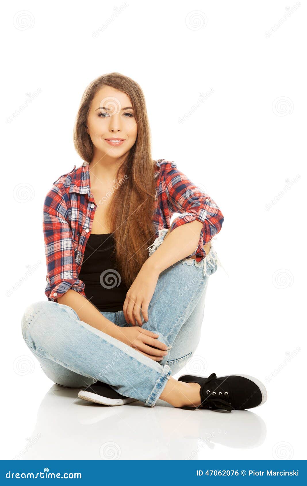 Woman sitting cross-legged stock photo. Image of female - 47062076