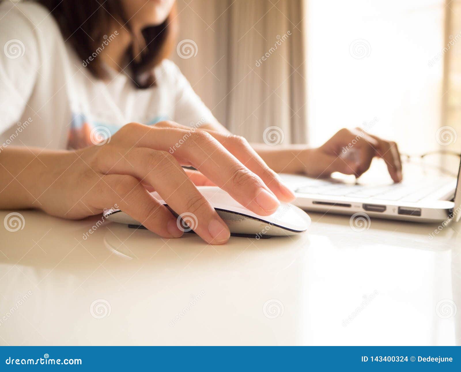Woman Sitting at Desk and Working at Computer Hands Close Up ...