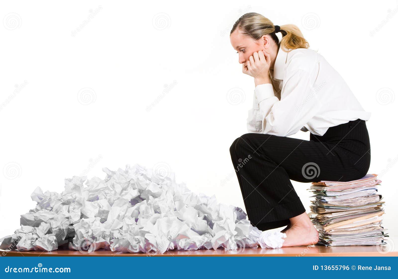 Woman sitting on files stock photo. Image of worker, wads - 13655796