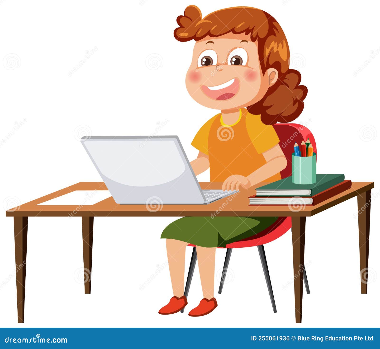 A Woman Sitting in Front of Laptop Stock Vector - Illustration of ...