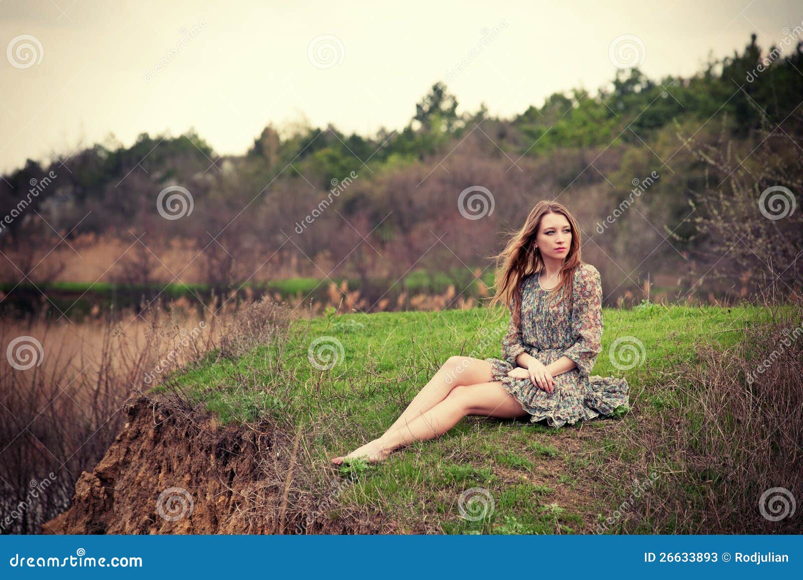 Woman sitting on the grass stock image. Image of graceful - 26633893