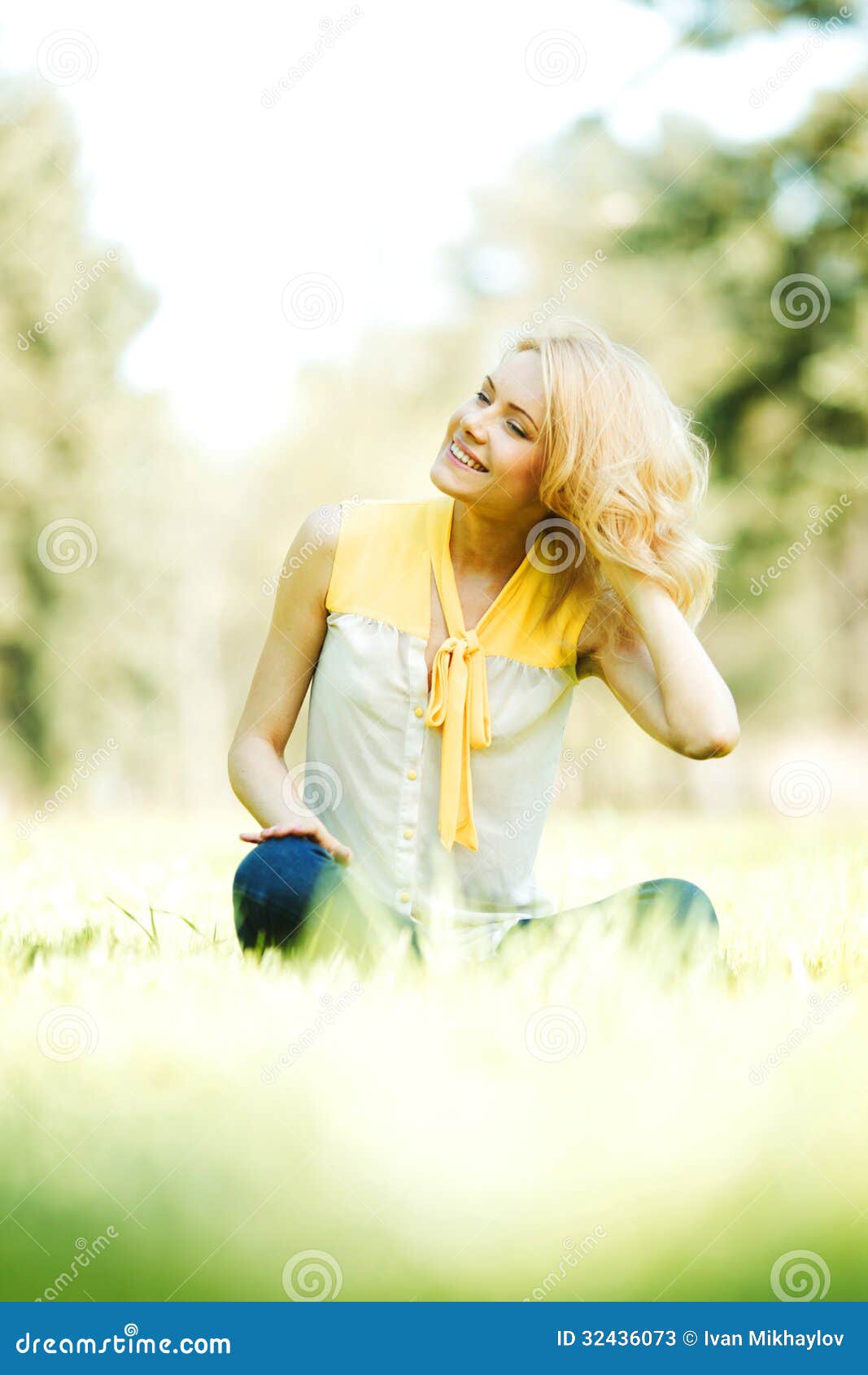 Woman sitting on grass stock image. Image of female, portrait - 32436073