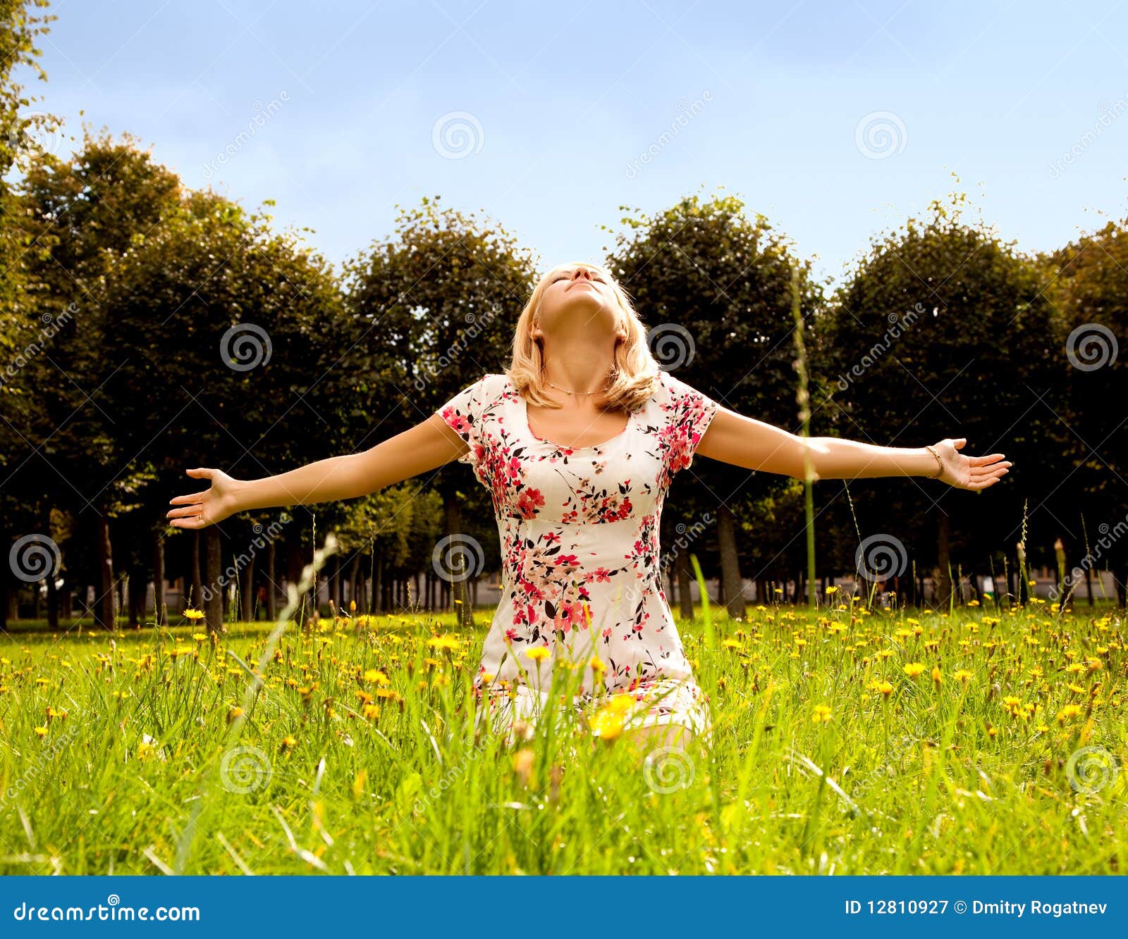 Woman Sitting In The Grass And Enjoy The Sun Stock Image Image Of