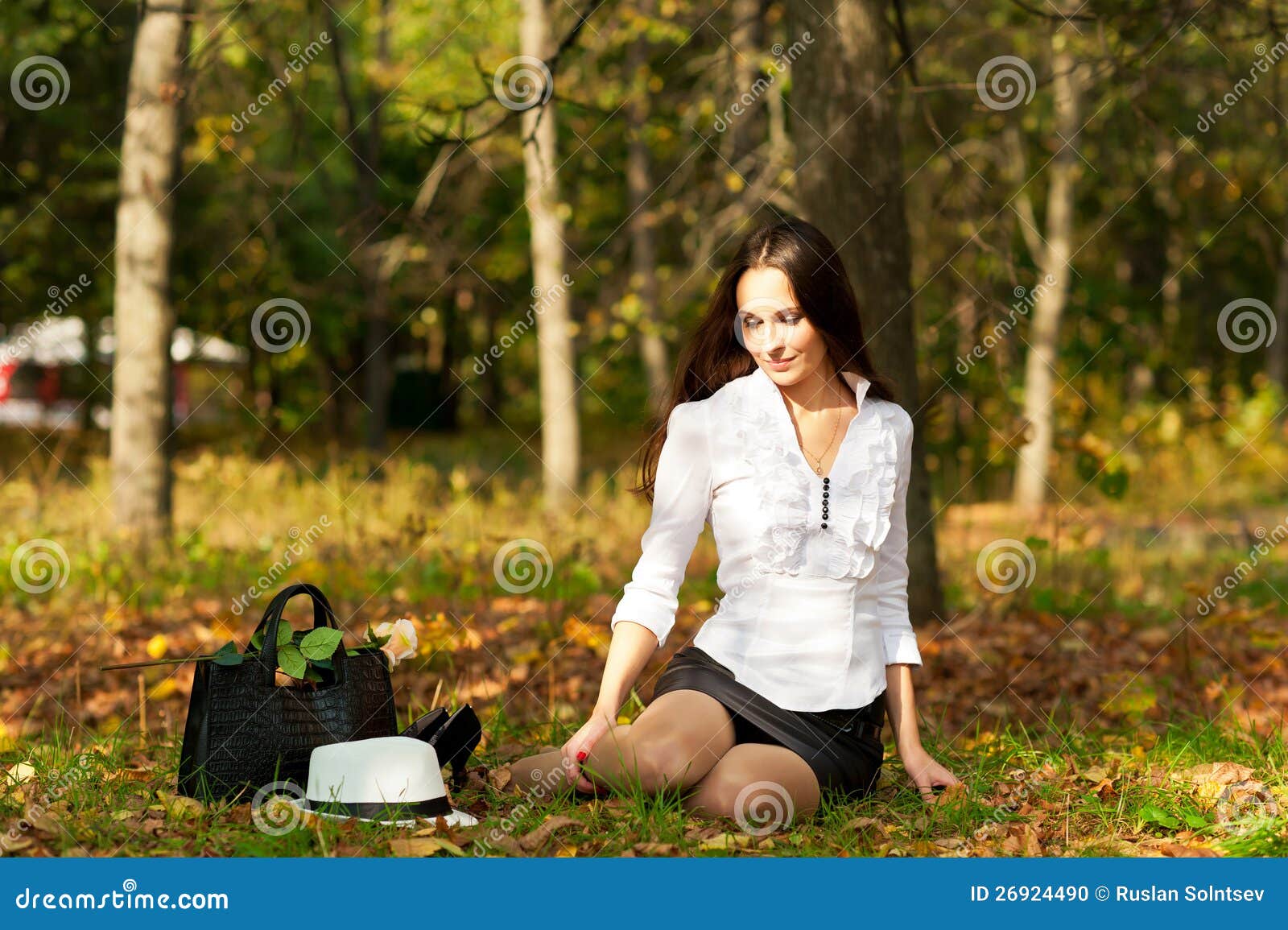 Woman Sitting on the Ground Stock Photo - Image of nature, pretty: 26924490