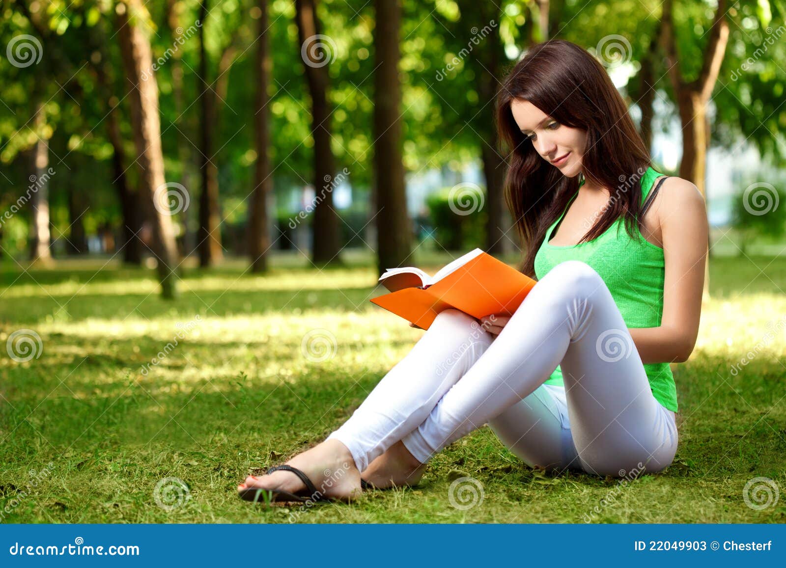 Woman Sitting On Ground And Reading Book Stock Image Image Of Adult