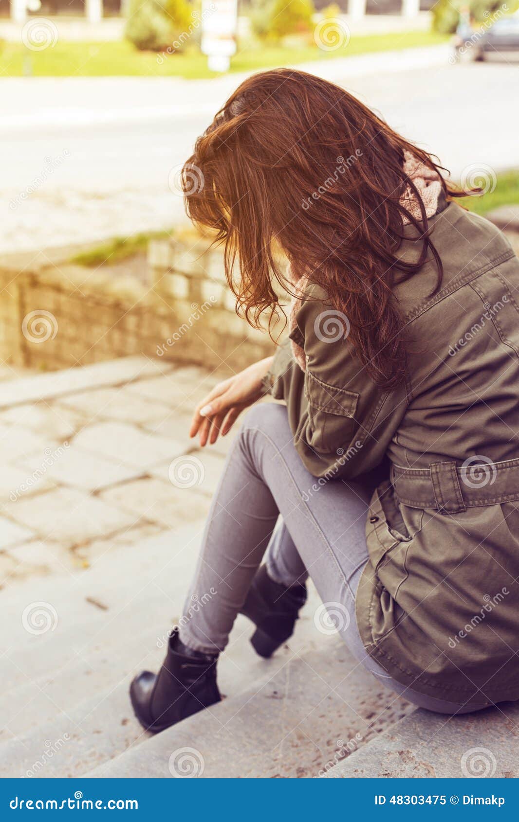 Woman sitting lonely stock image. Image of female, park - 48303475