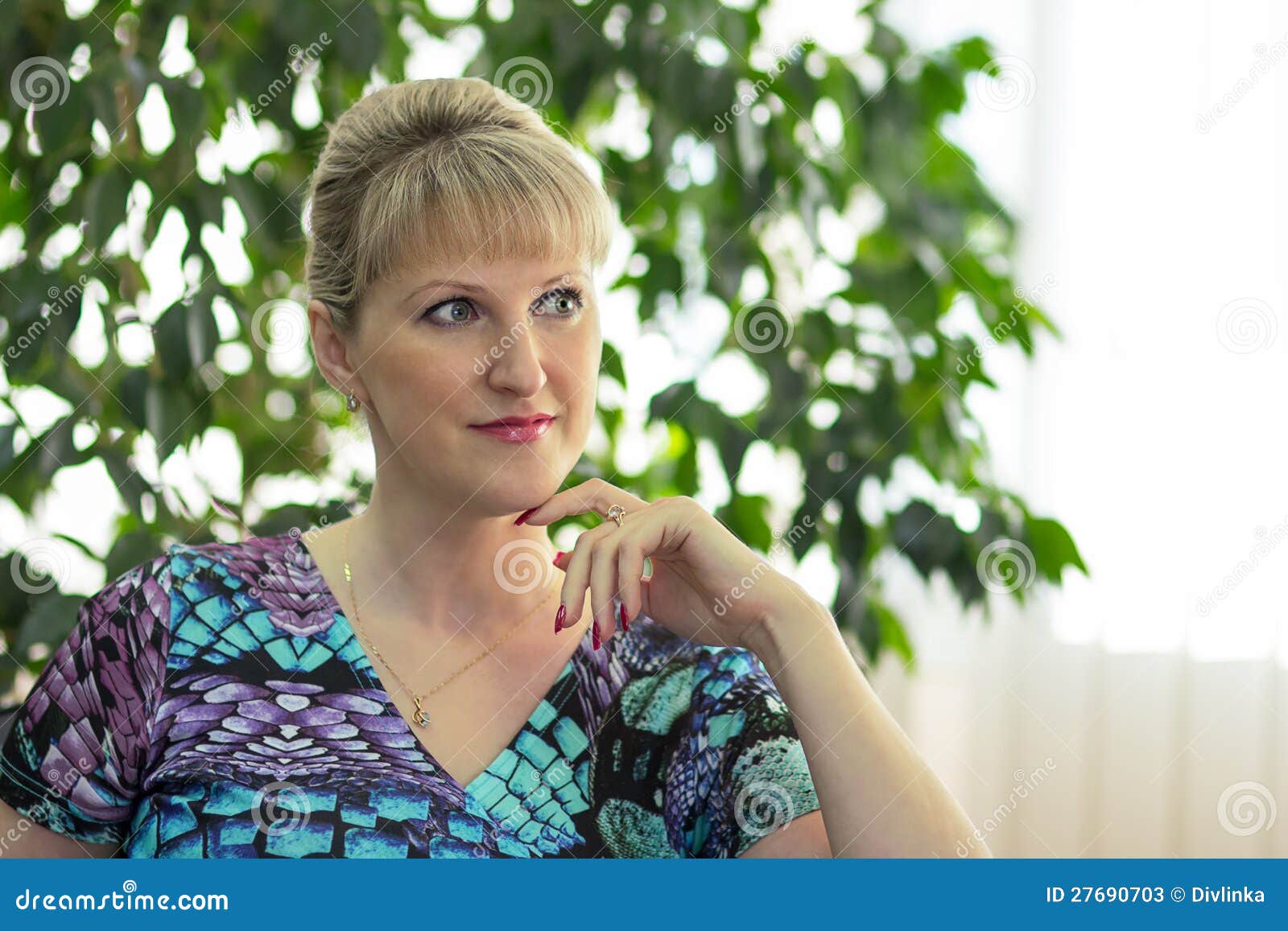 Woman Sitting Near a Window Stock Image - Image of look, office: 27690703