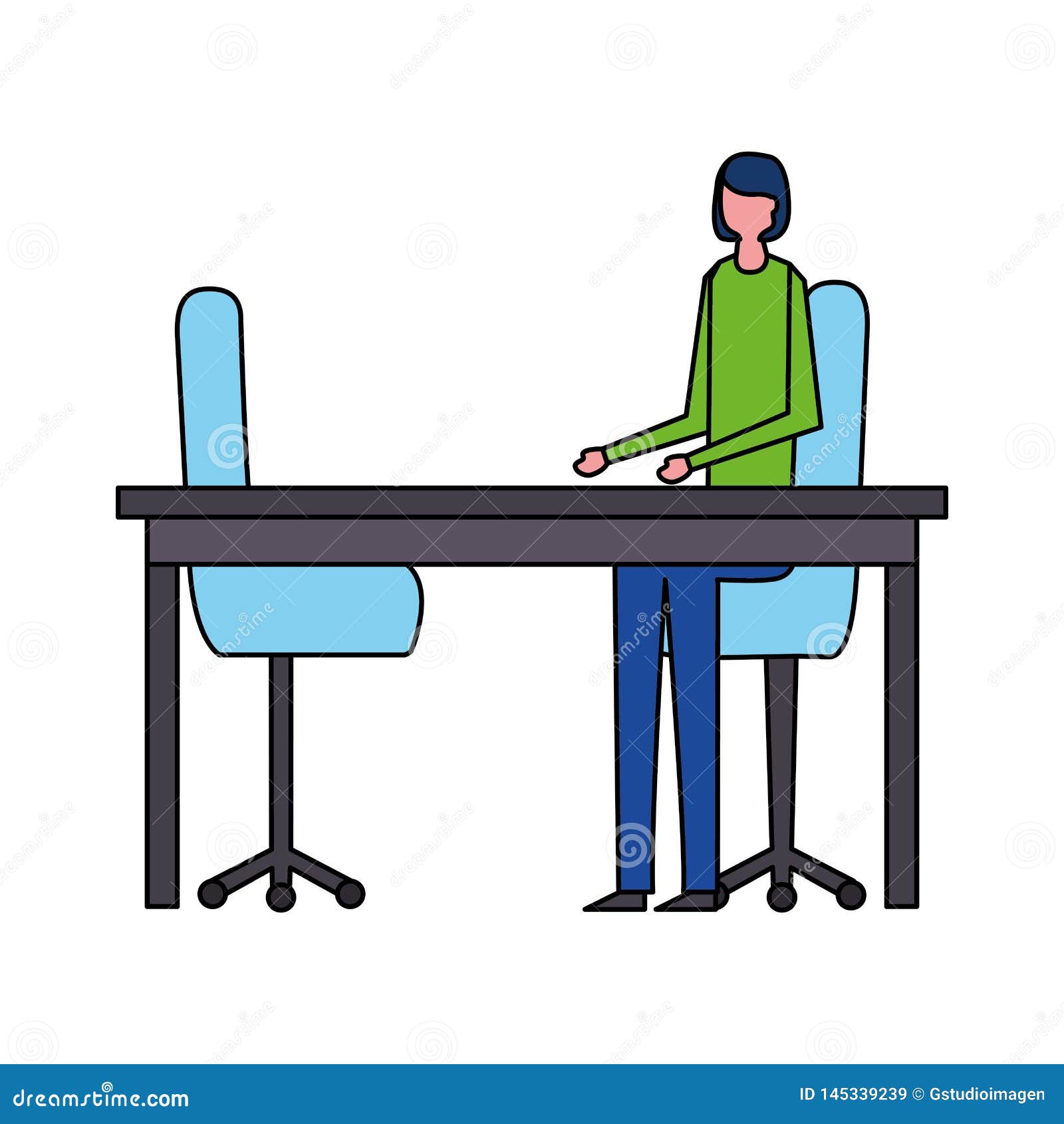Woman Sitting in the Office with Two Chairs Stock Vector - Illustration ...