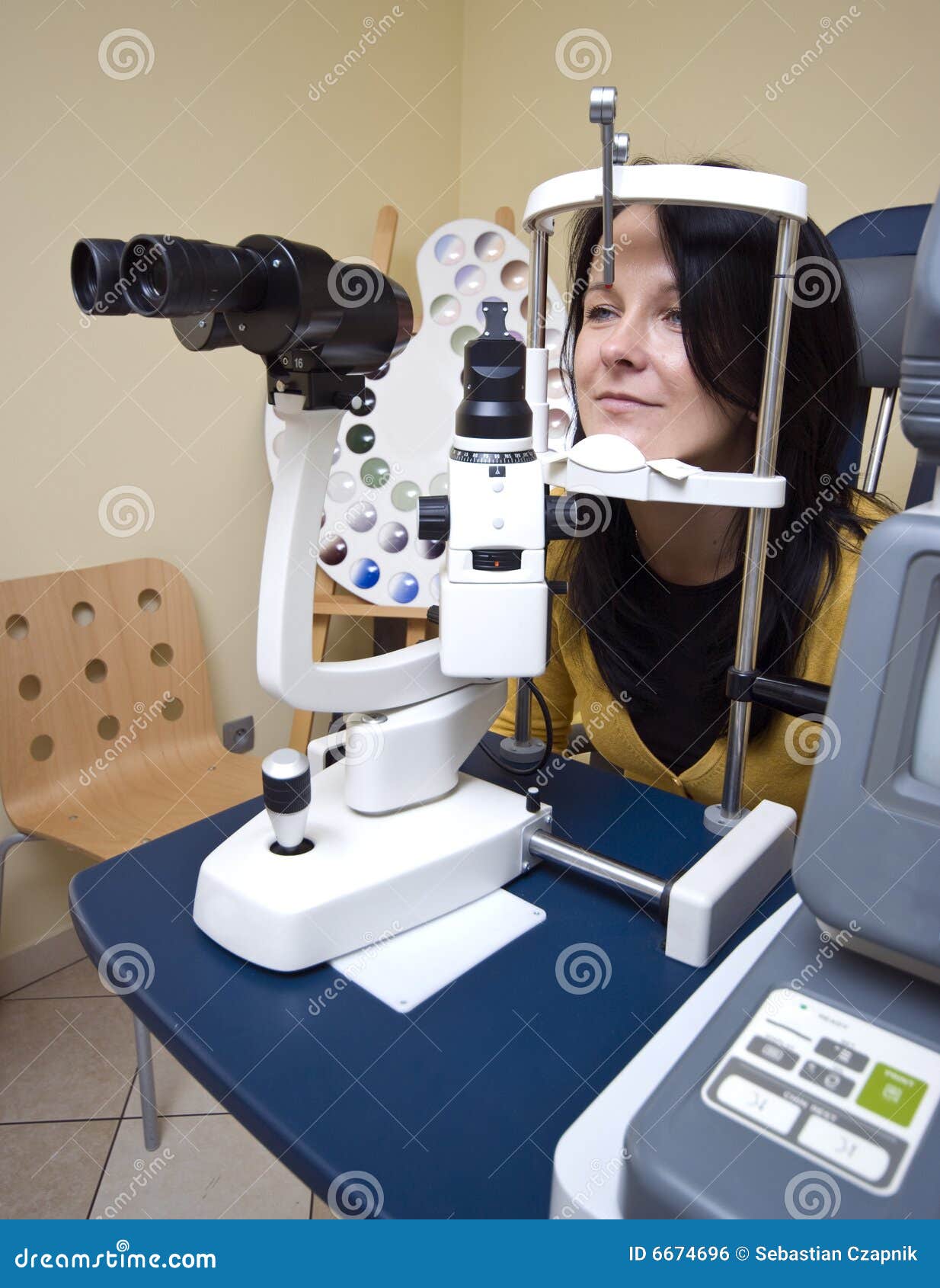 Woman Sitting in Optician Machine Stock Photo - Image of condition ...