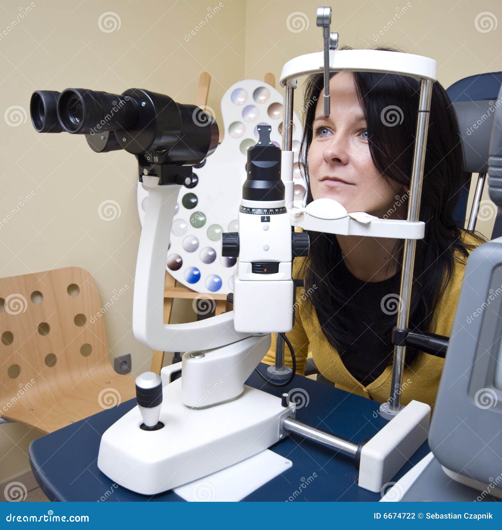 Woman Sitting in Optician Machine Stock Photo - Image of chair ...
