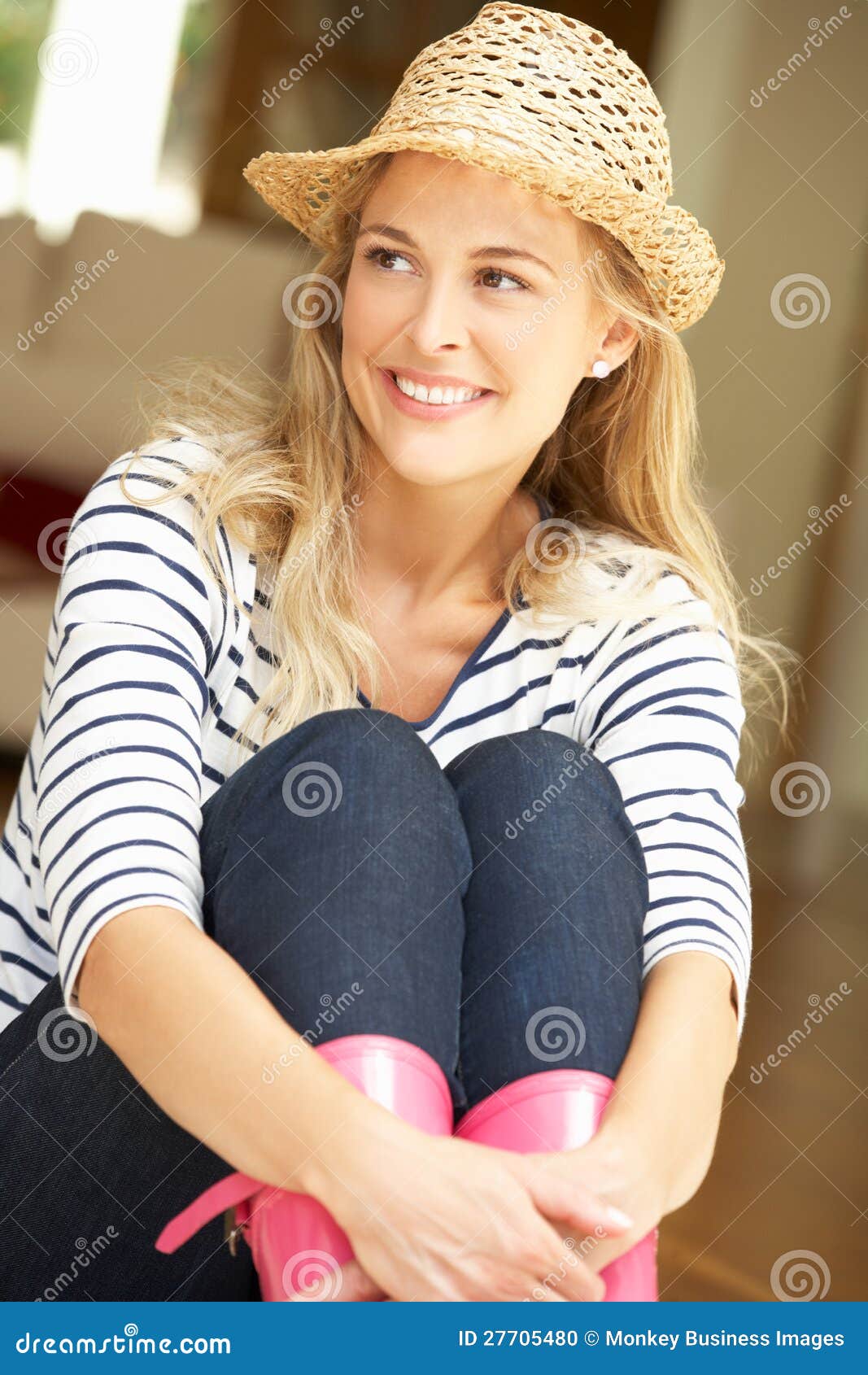 Woman Sitting Outside House Stock Photo - Image of straw, woman: 27705480