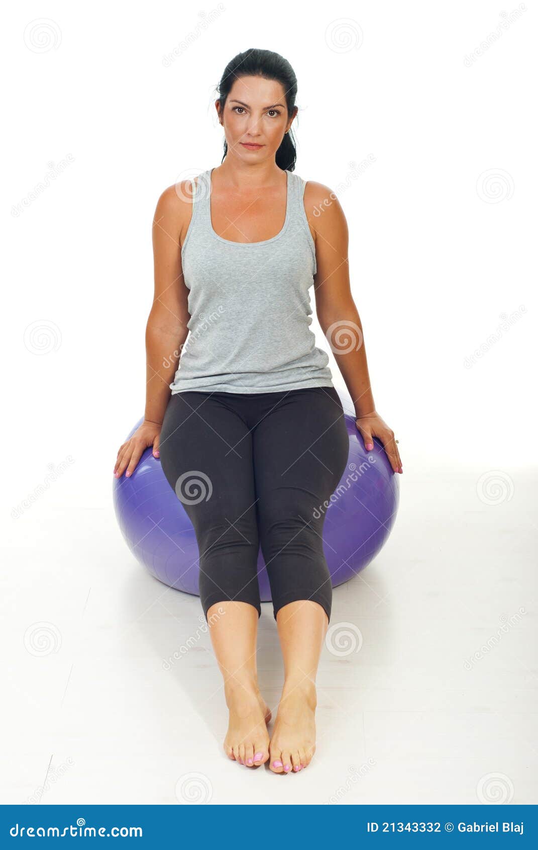 Woman Sitting on Pilates Ball Stock Photo - Image of aerobics, ball ...