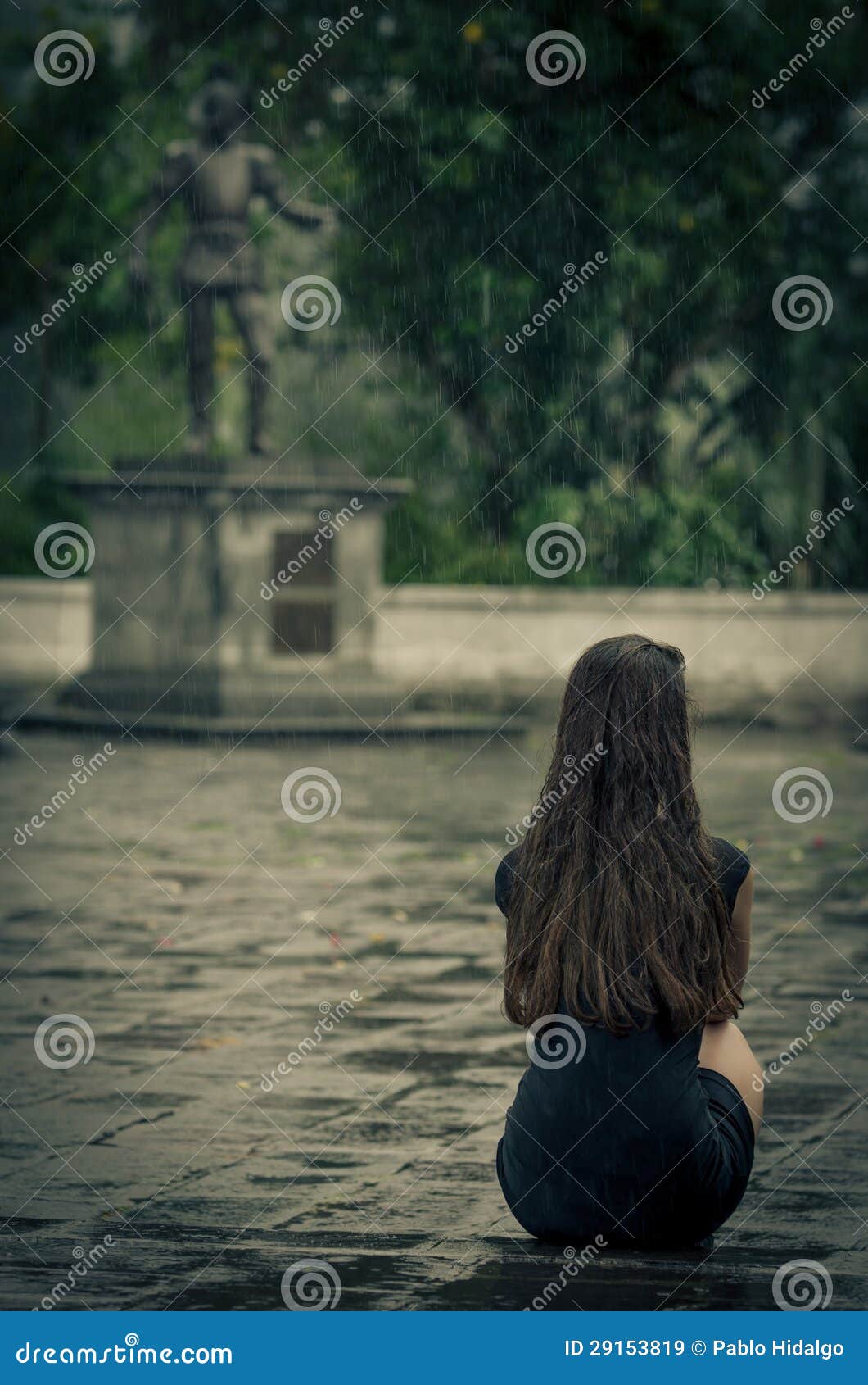 Woman Sitting In The Rain With Little Black Dress Stock Image Image Of Adult Autumn 29153819