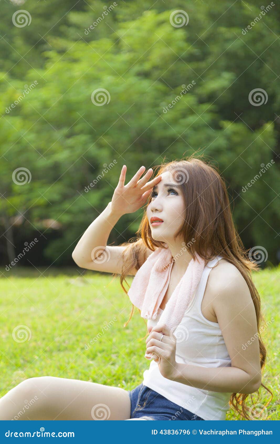 Woman Sitting Rest after Exercise Stock Photo - Image of outside ...
