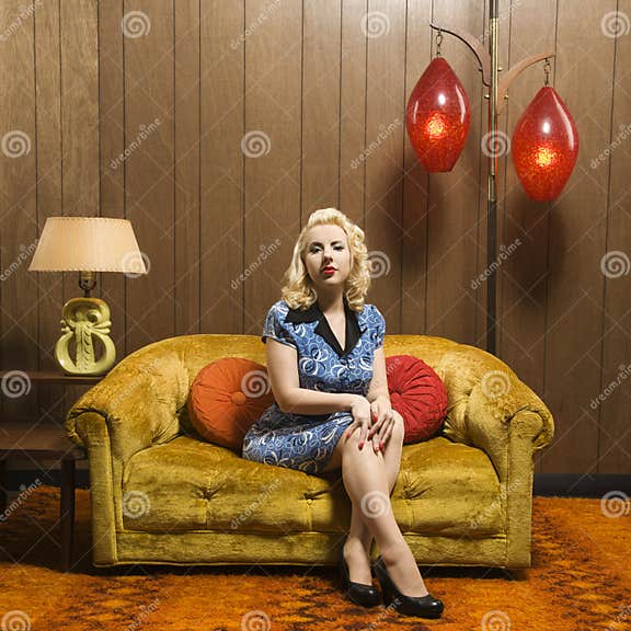 Woman Sitting in Retro Room. Stock Image - Image of person, color: 2431237