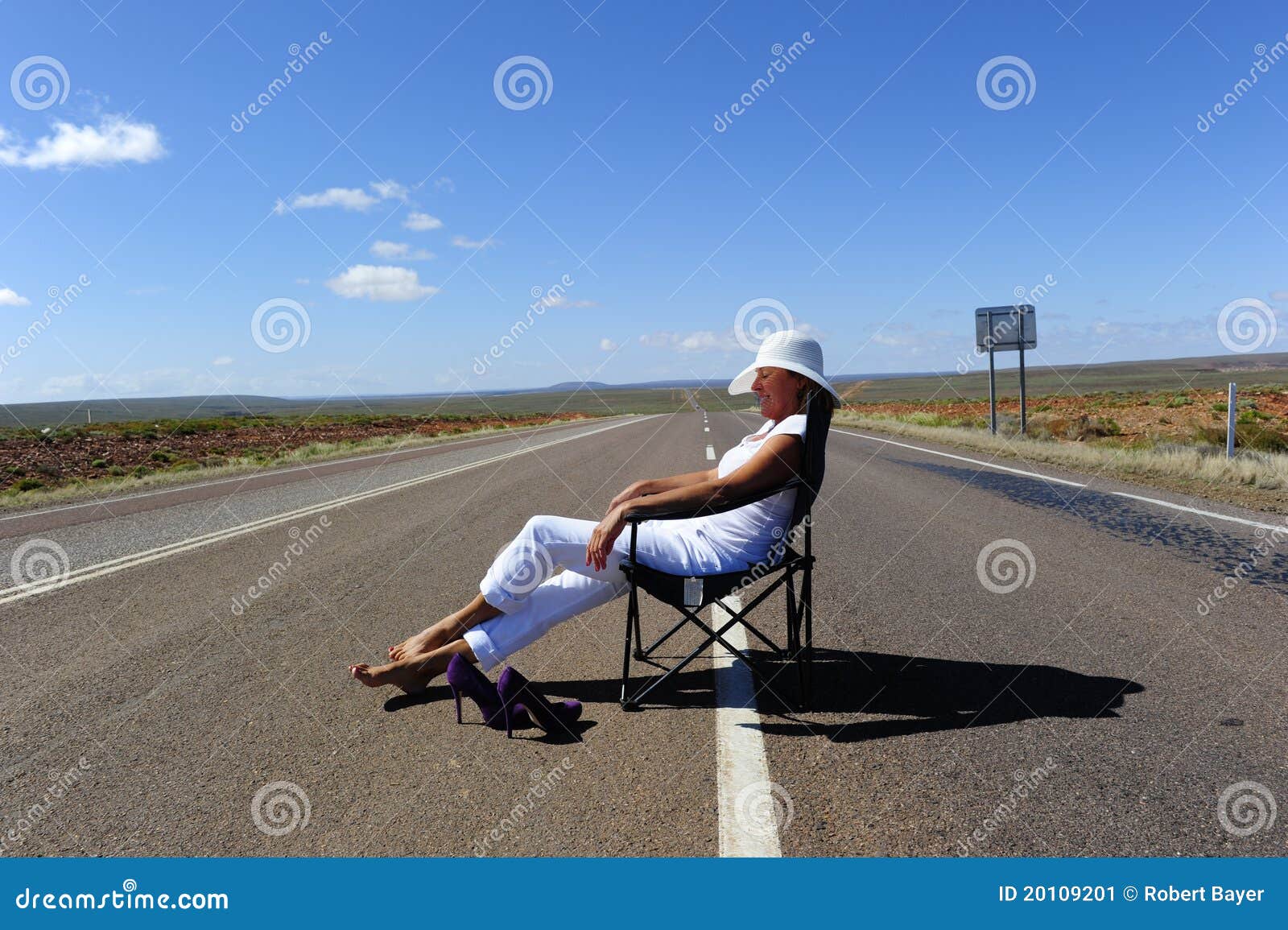 Woman sitting on Road stock image. Image of female, landscape - 20109201
