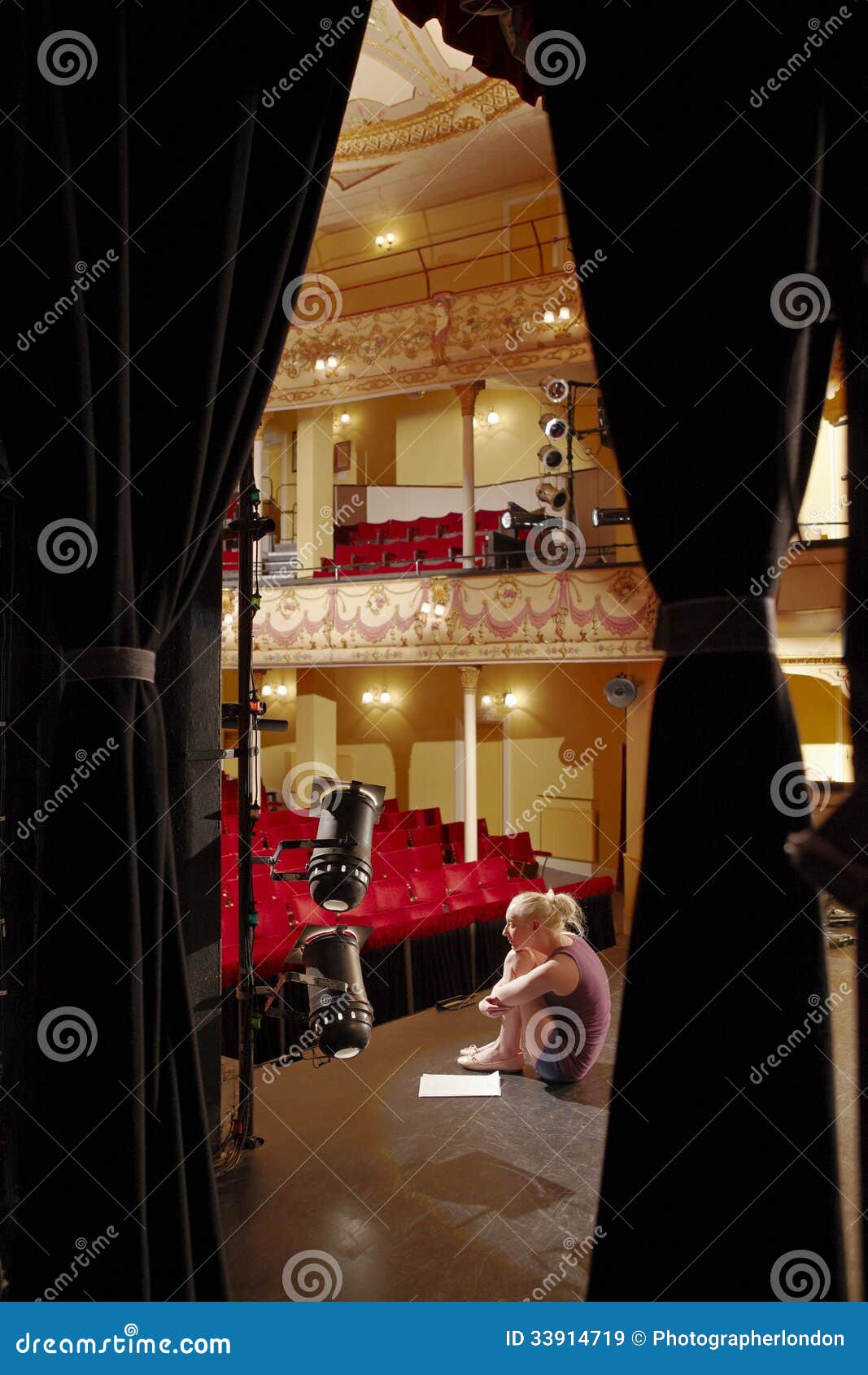 Woman Sitting with Script on Stage Stock Image - Image of person ...