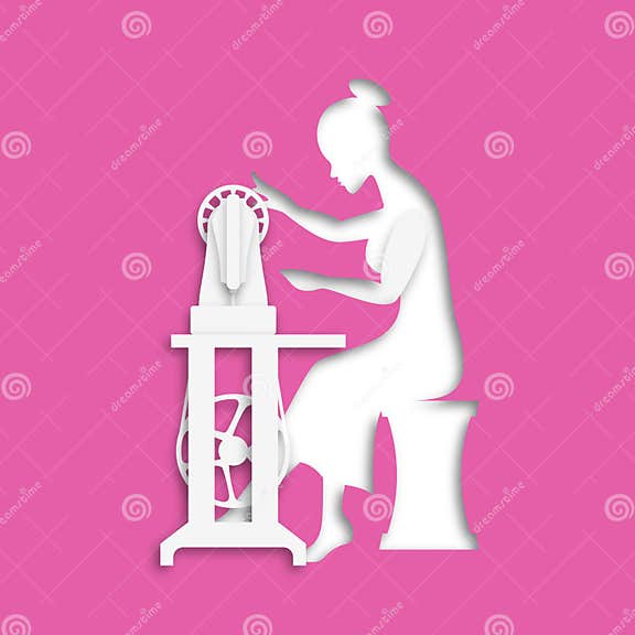 Woman Sitting With Sewing Machine Stock Vector Illustration Of Craft